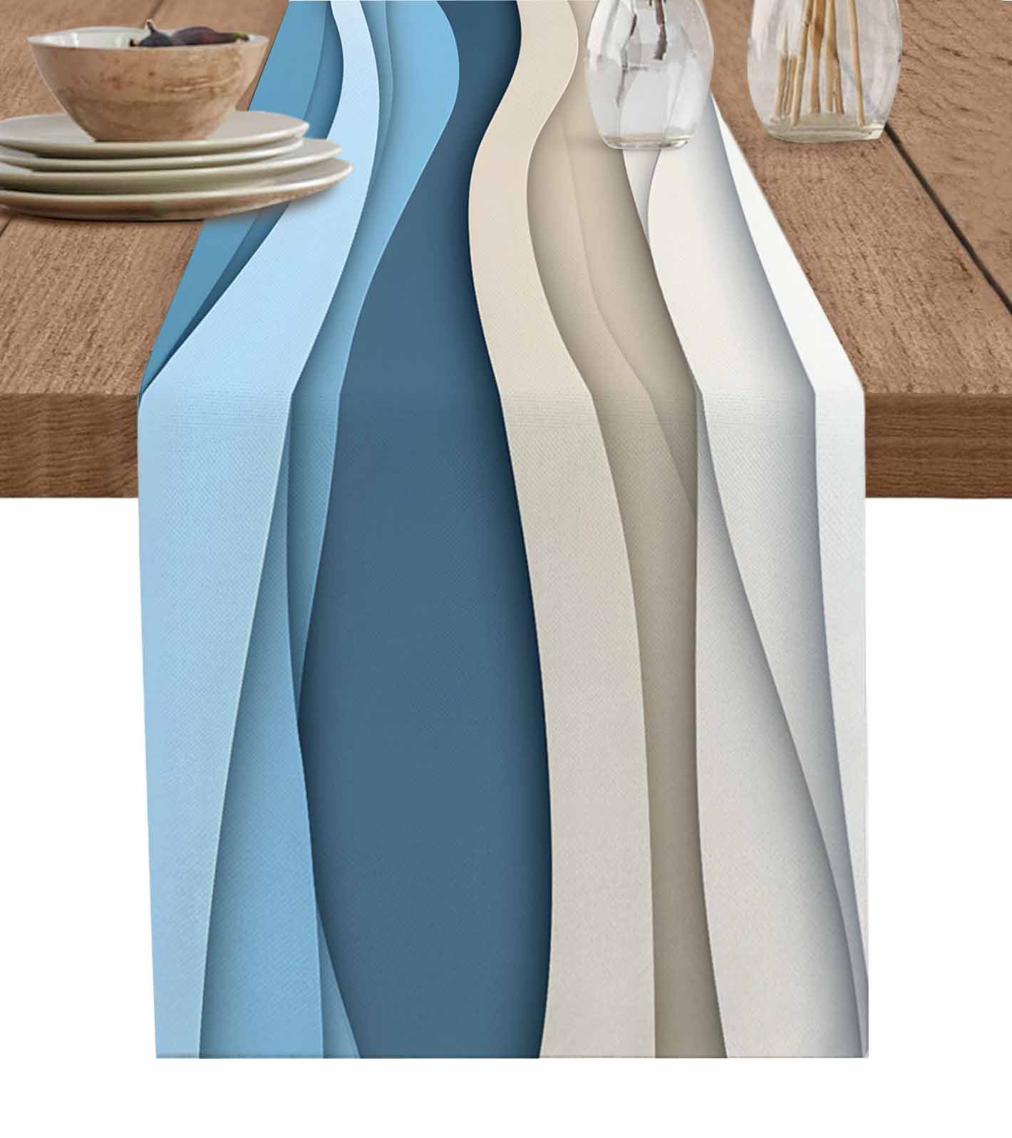 Ldtrchee Blue Beige Ombre Table Runner 72 Inches, Modern Abstract ...