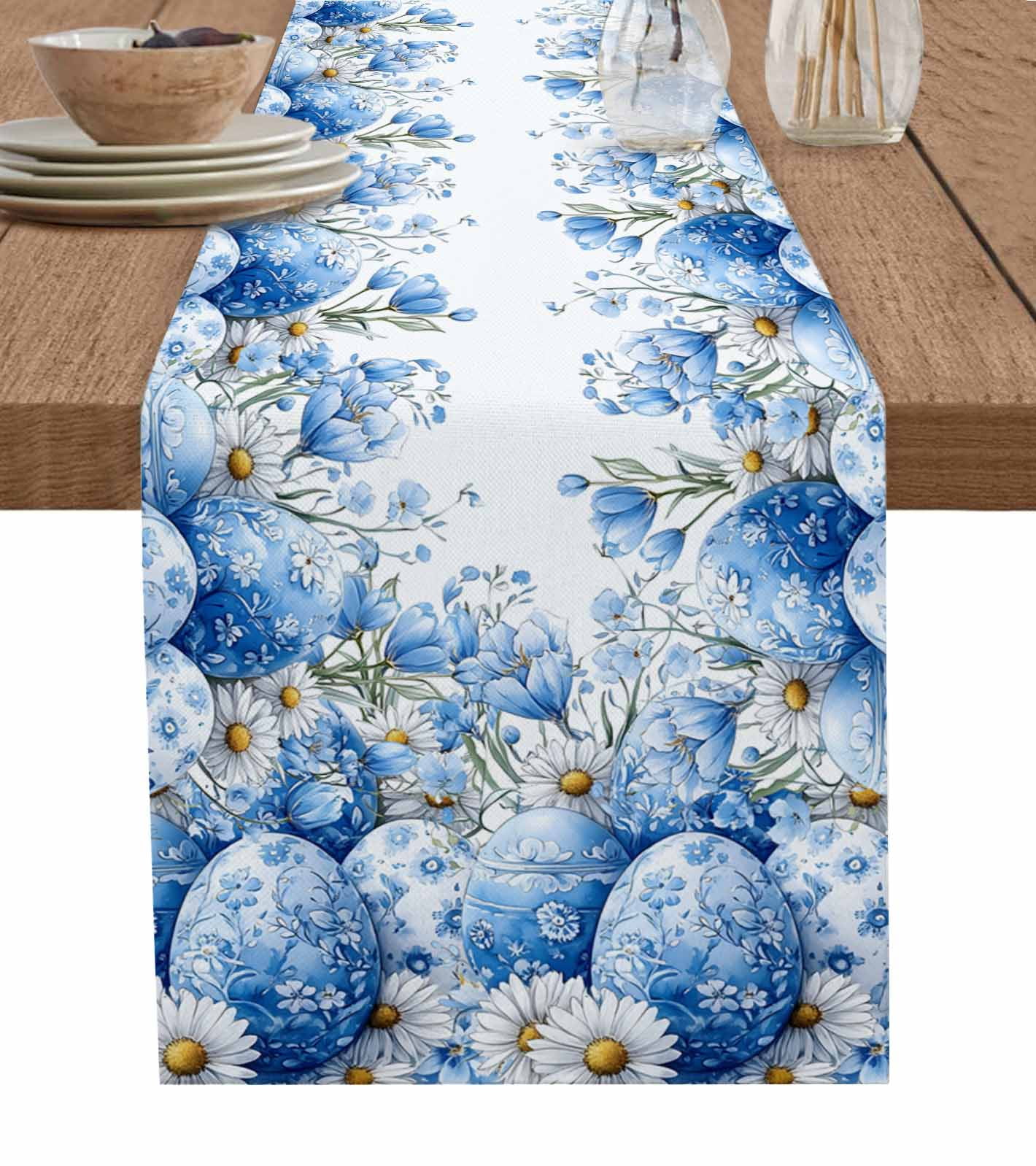 Ldtrchee Blue Easter Egg Table Runner 72 Inches, Daisy Flower Spring ...