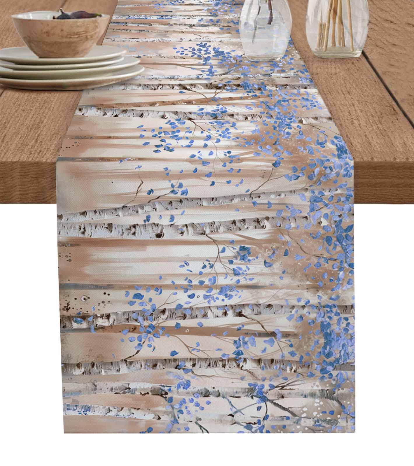 Ldtrchee Blue Grey Forest Table Runner 72 Inches, Grey Modern Art Oil ...