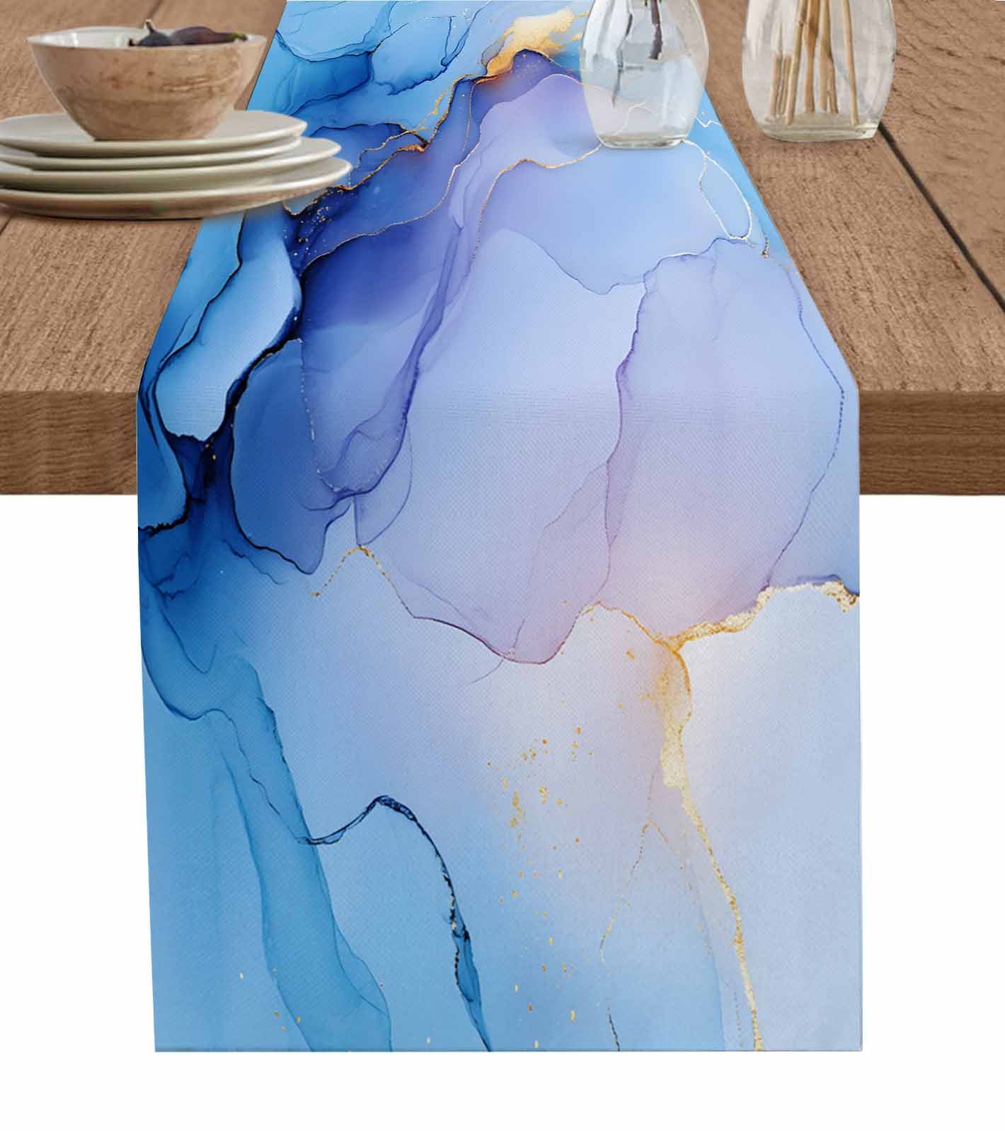 Ldtrchee Blue Purple Ombre Marble Table Runner 72 Inches, Modern ...