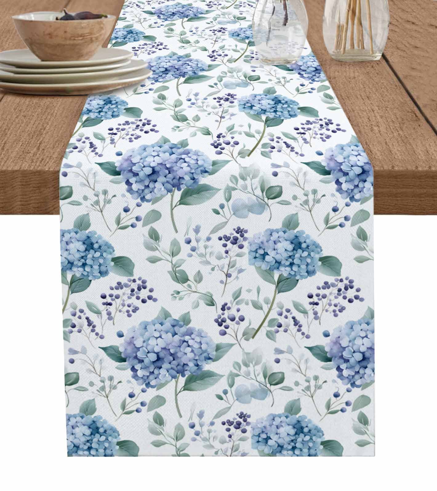 Ldtrchee Blue Spring Floral Table Runner 72 Inches, Summer Eucalyptus ...