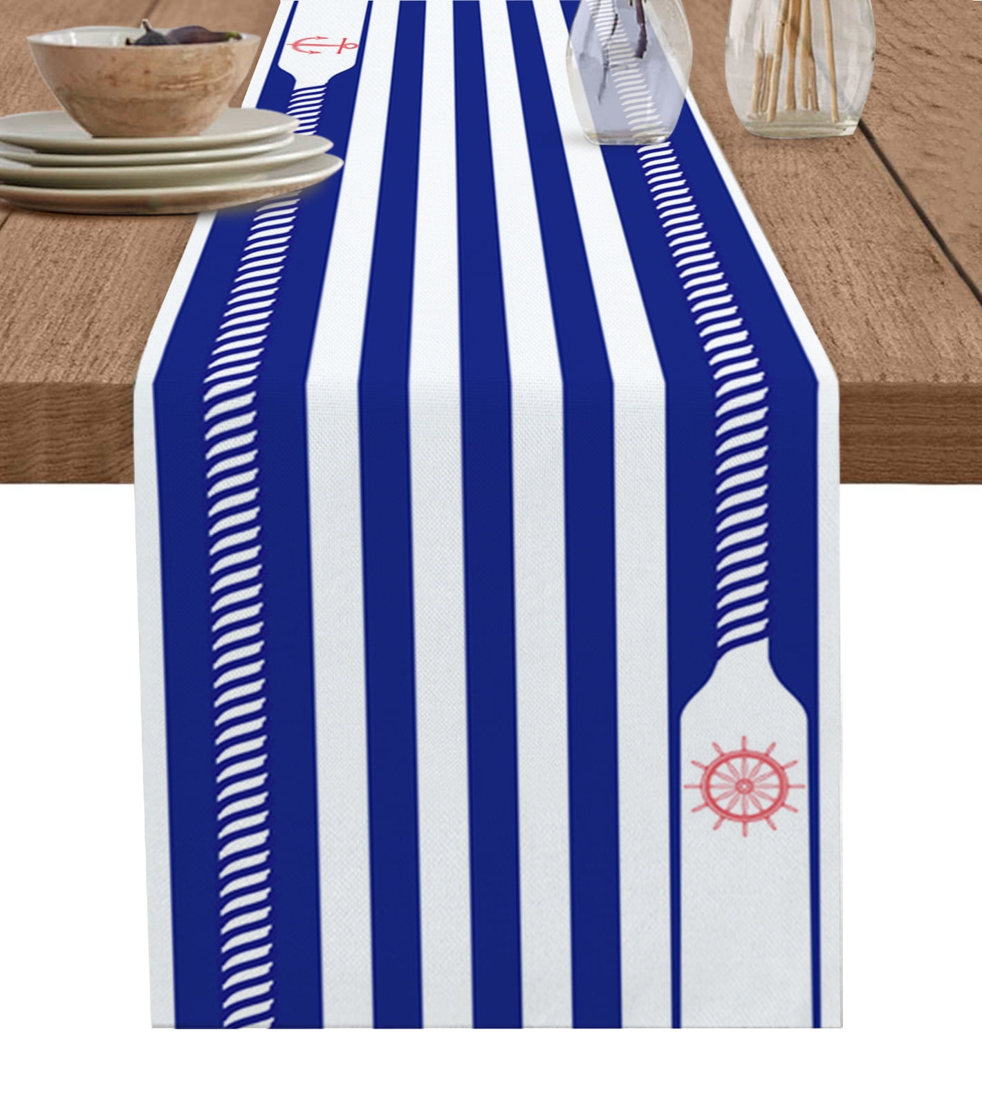 Ldtrchee Blue Striped Table Runner 70 Inches, Ocean Coastal Red Anchor ...