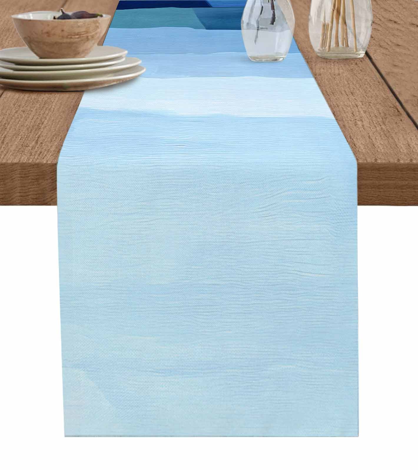Ldtrchee Blue Teal Geometric Table Runner 90 Inches, Modern Oil ...