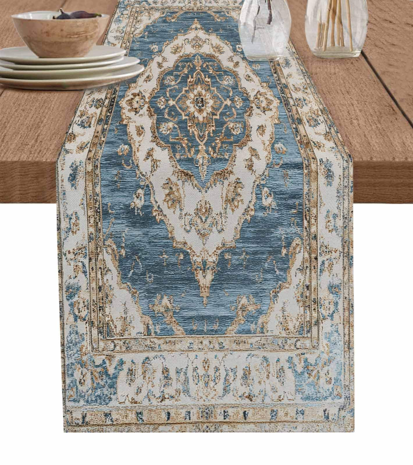 Ldtrchee Boho Blue Table Runner 72 Inches, Retro Tribal Traditional ...