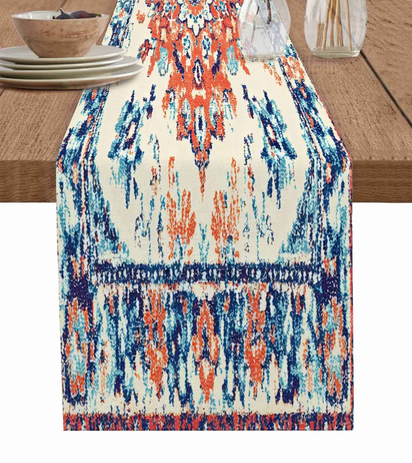 Ldtrchee Boho Orange Blue Table Runner 72 Inches, Boho Ethnic Vintage ...