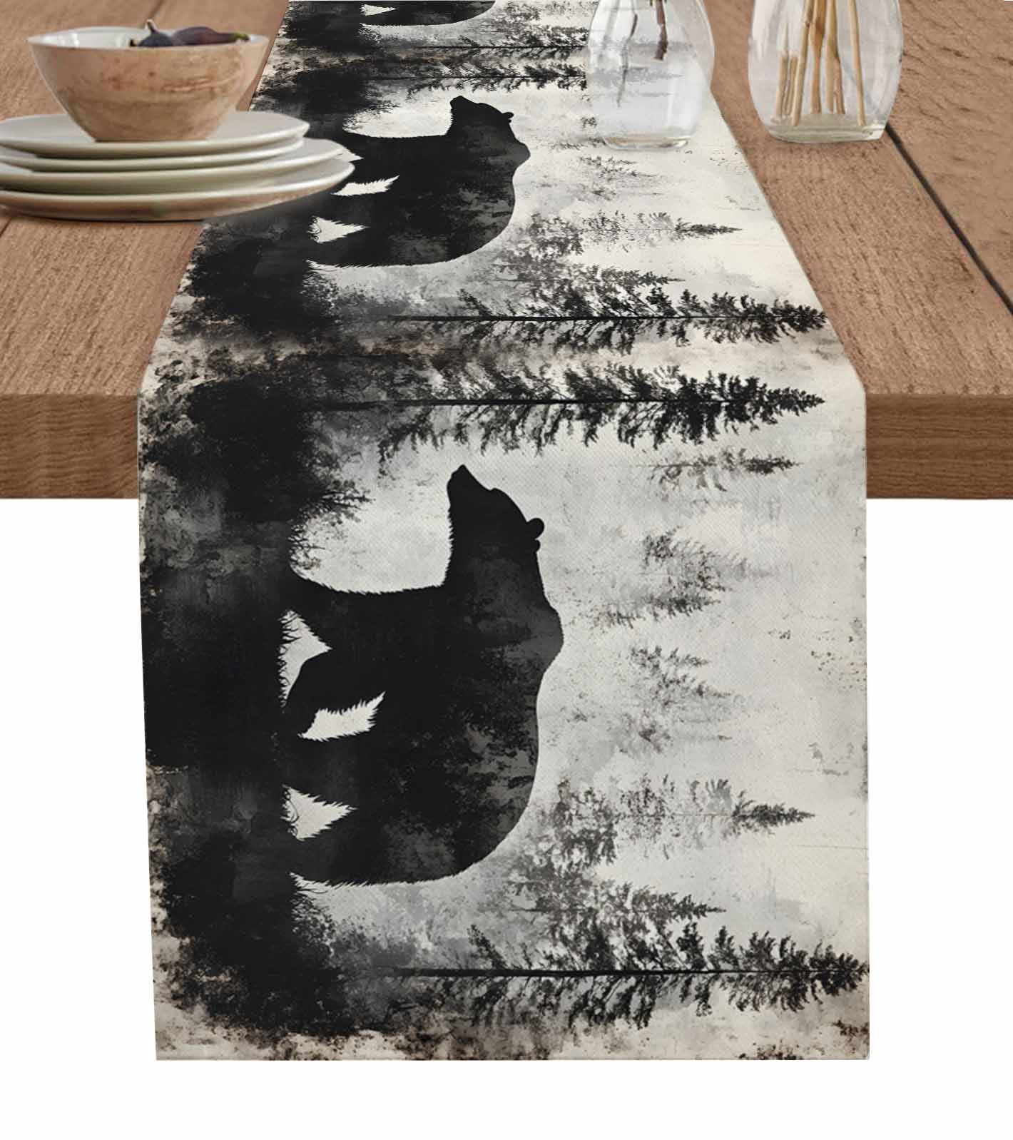Ldtrchee Brown Bear Table Runner 72 Inches, Retro Forest Nature Tree ...
