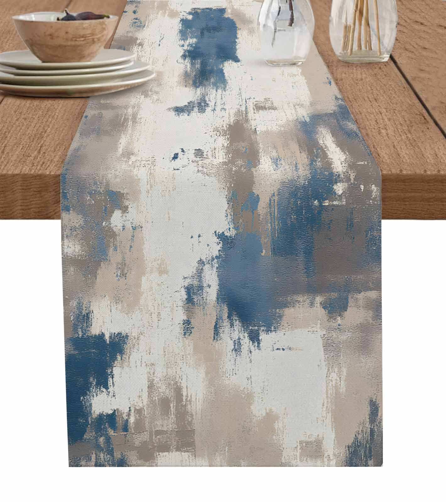 Ldtrchee Brown Blue Table Runner 70 Inches, Vintage Abstract Art Modern ...