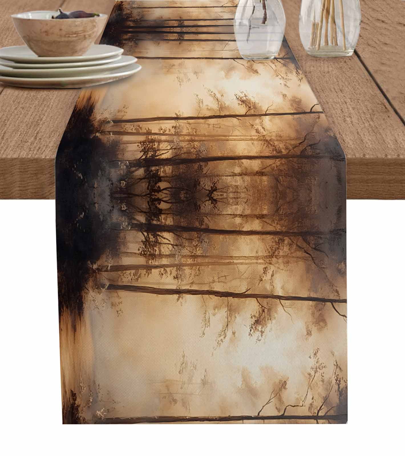 Ldtrchee Brown Forest Table Runner 70 Inches, Mysterious Farmhouse Tree ...