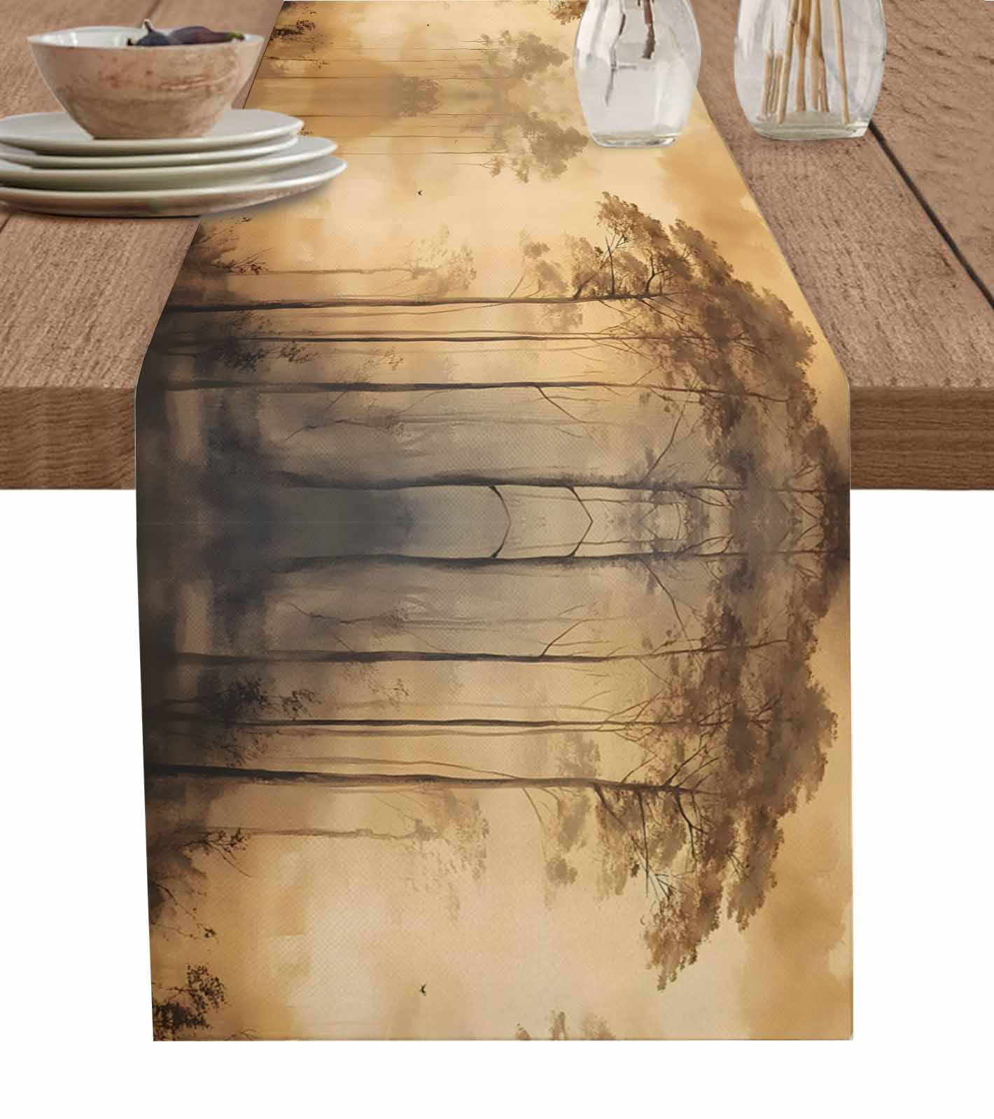 Ldtrchee Brown Forest Table Runner 72 Inches, Tree Retro Farmhouse ...