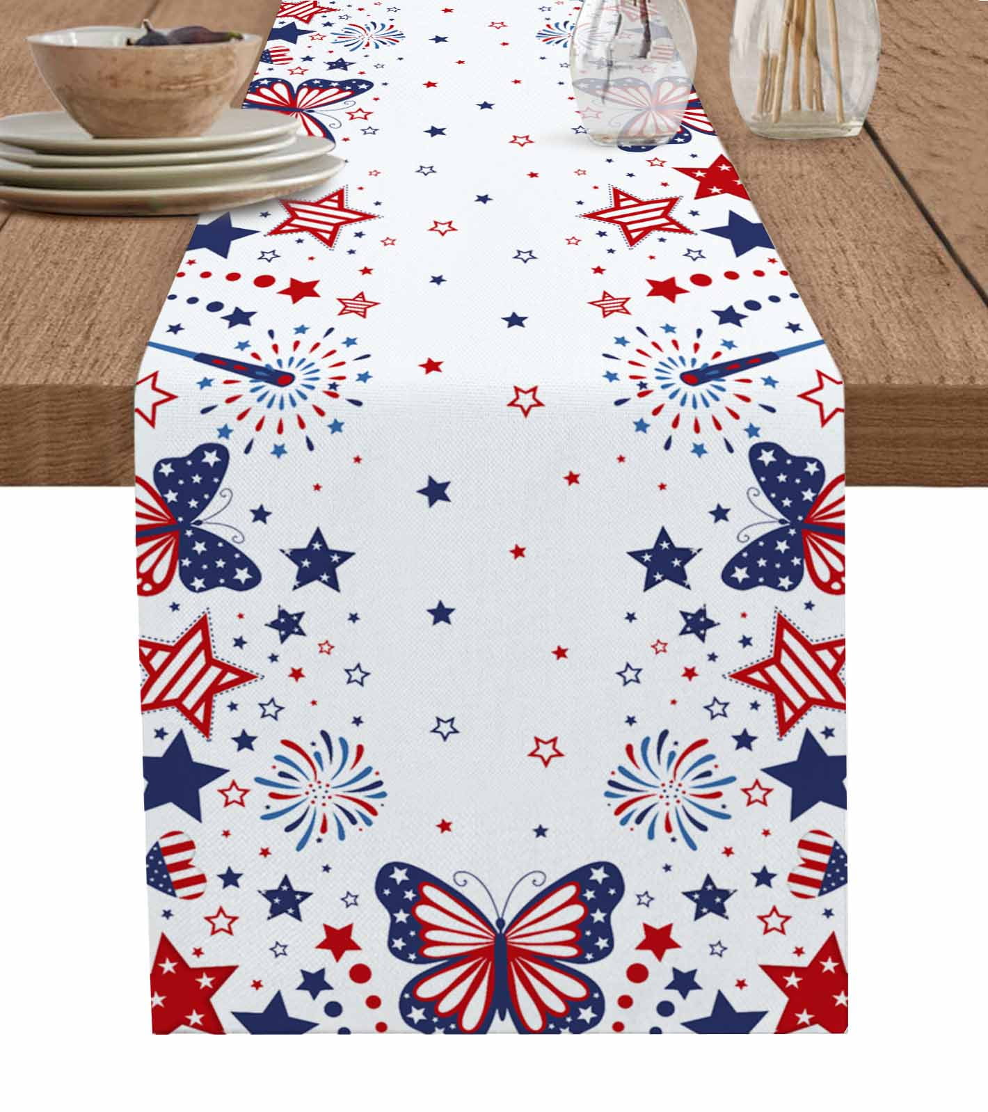 Ldtrchee Butterfly 4th of July Table Runner 72 Inches, Independence Day ...