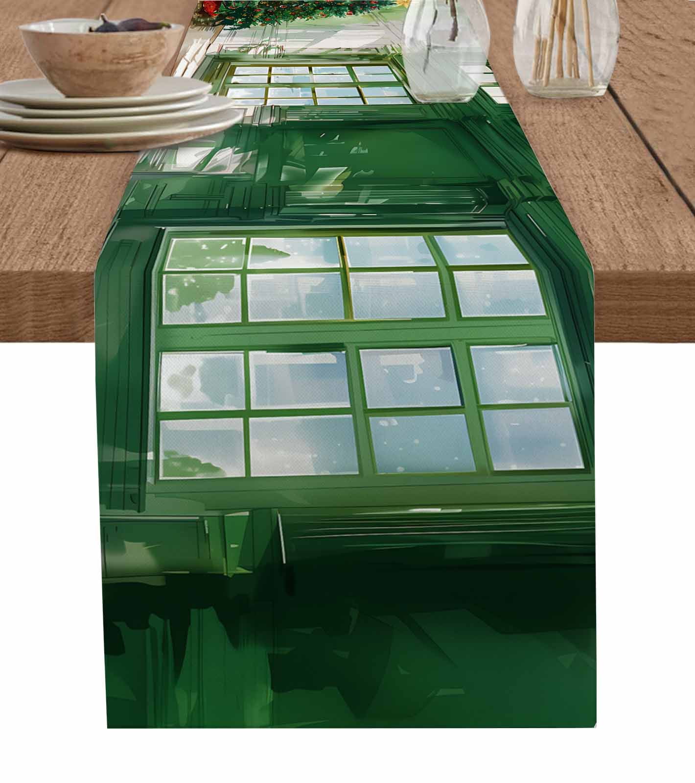 Ldtrchee Christmas Tree Table Runner 72 Inches, Green Watercolor Street ...