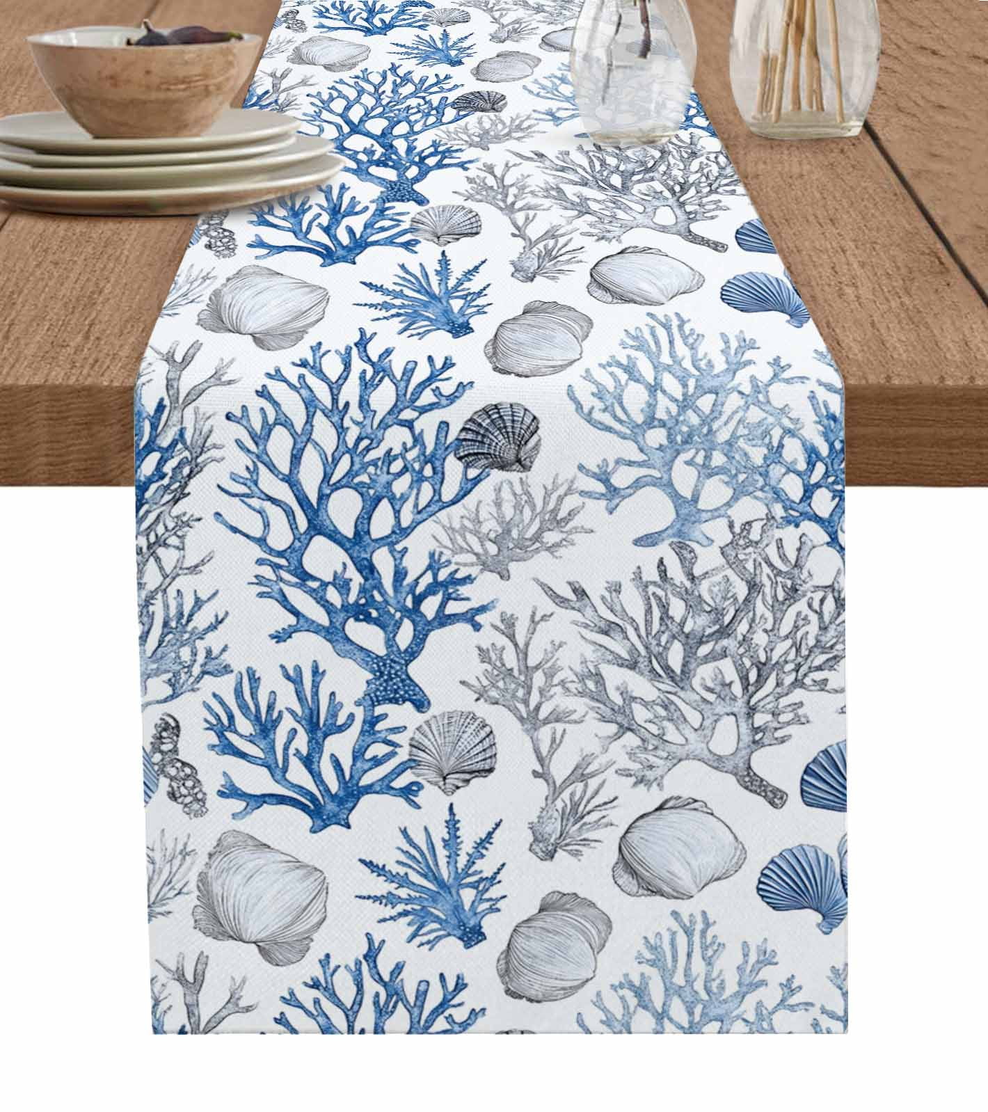 Ldtrchee Coastal Blue Coral Table Runner 70 Inches, Ocean Sea Shell ...