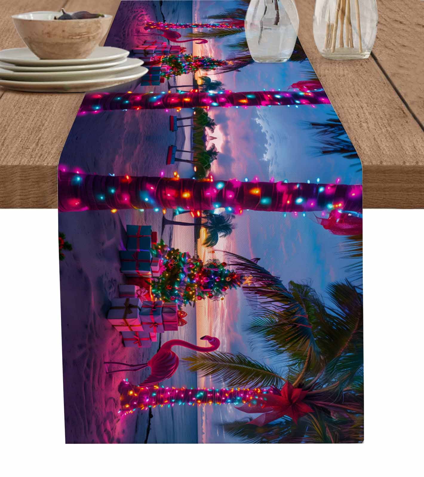 Ldtrchee Coastal Christmas Table Runner 108 Inches, Flamingo Xmas Palm ...