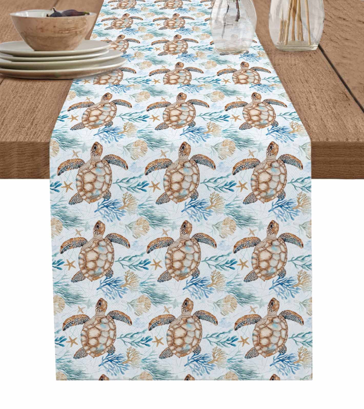 Ldtrchee Coastal Turtle Table Runner 60 Inches, Summer Beach Nautical ...