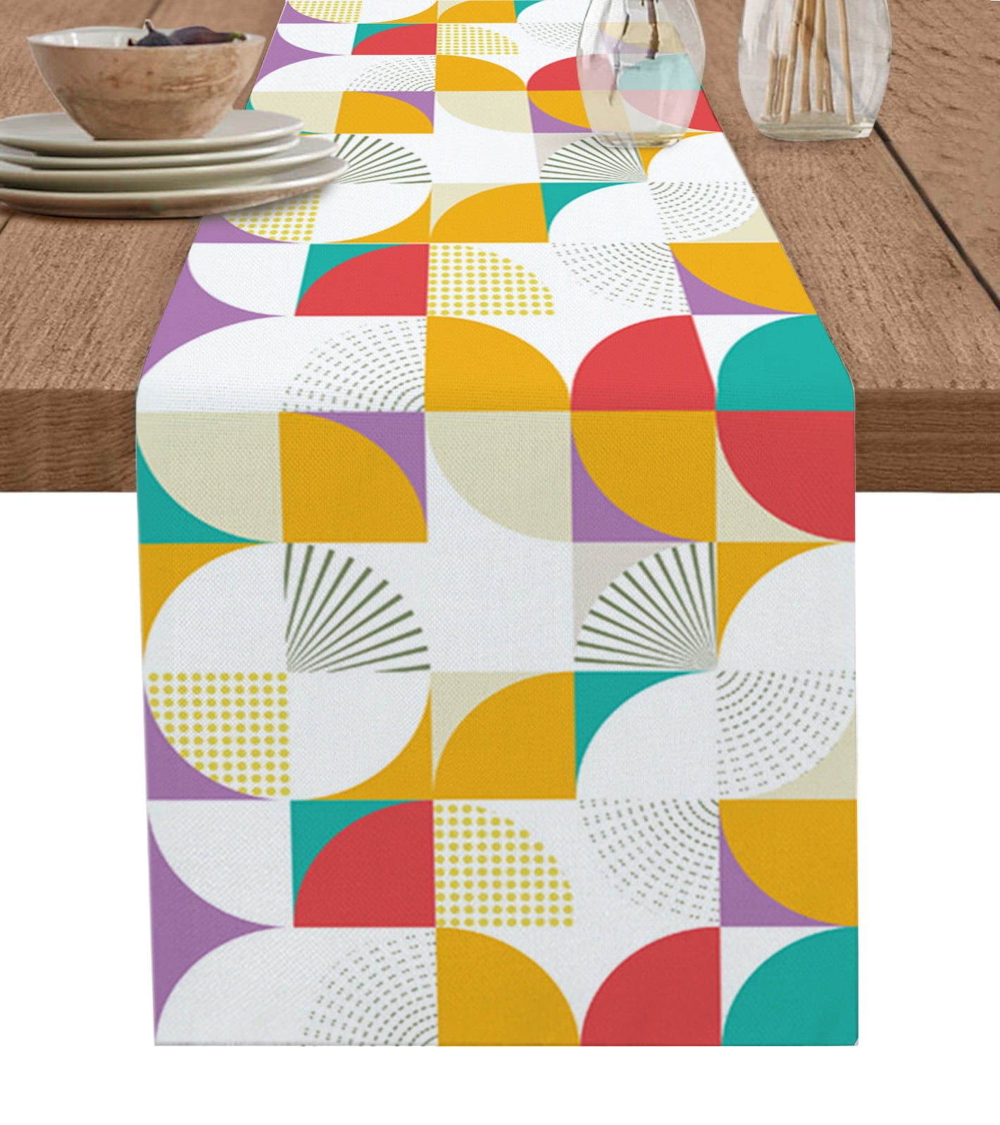 Ldtrchee Colorful Geometric Table Runner 70 Inches, Middle Century ...