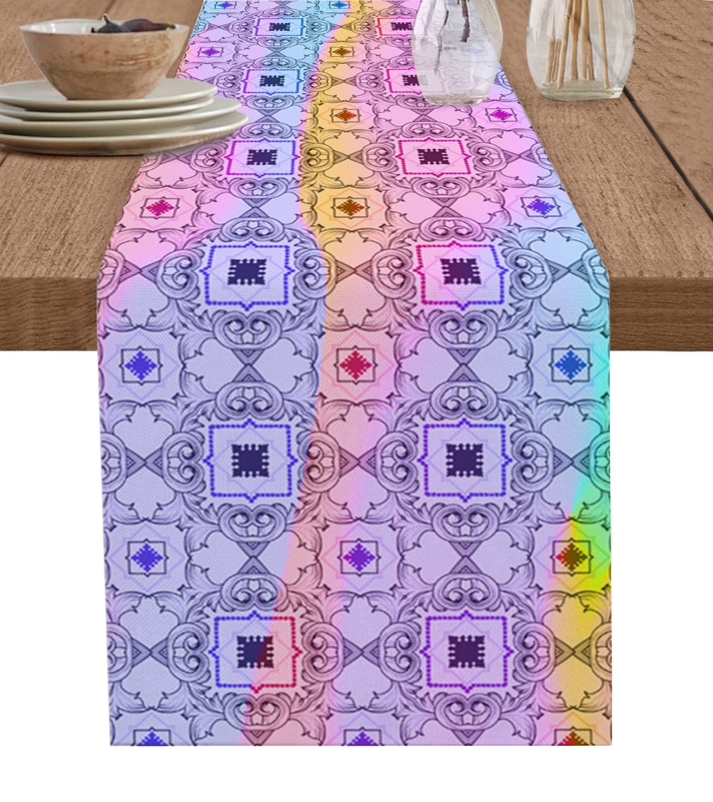 Ldtrchee Colorful Geometric Table Runner 72 Inches, Ethnic Boho Modern ...