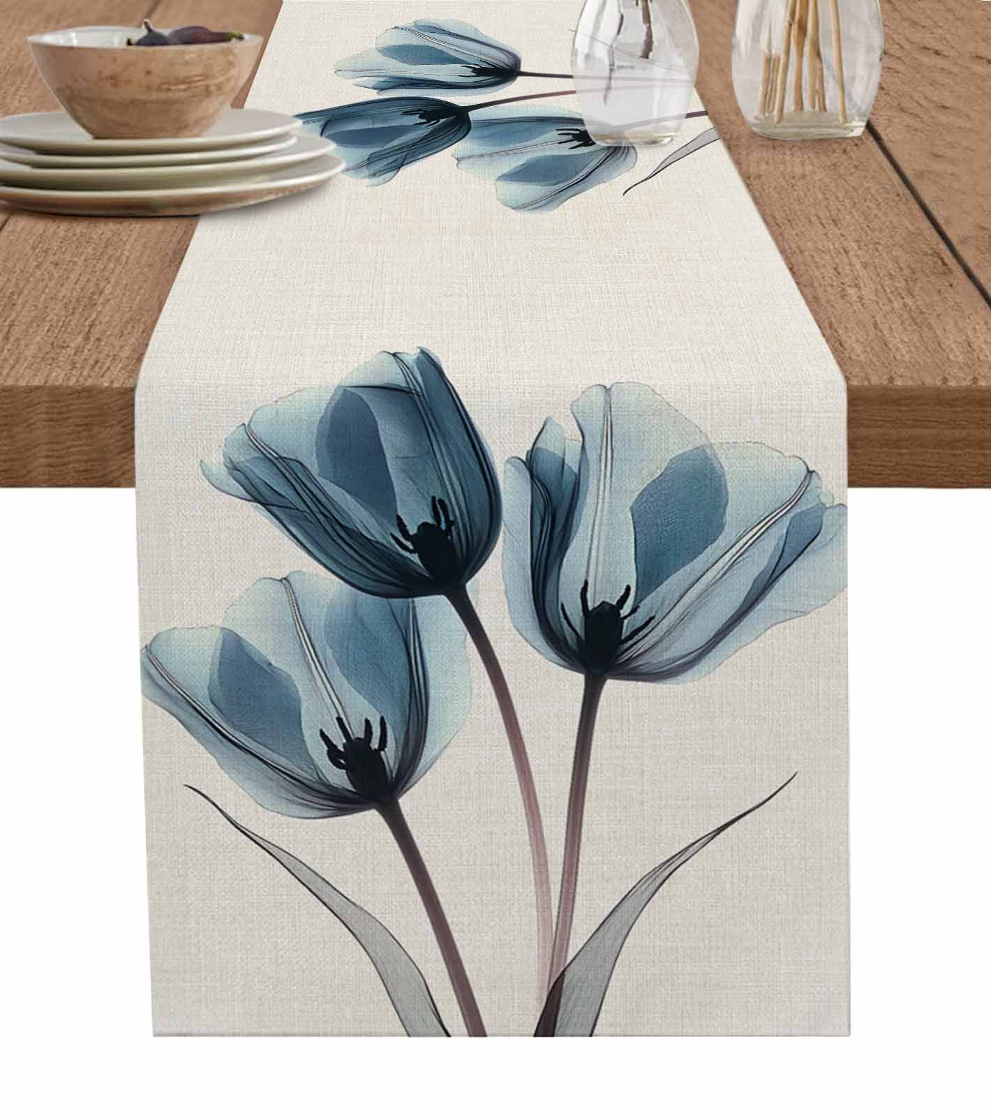 Ldtrchee Elegant Tulip Table Runner 72 Inches, Sky Blue Floral Spring ...