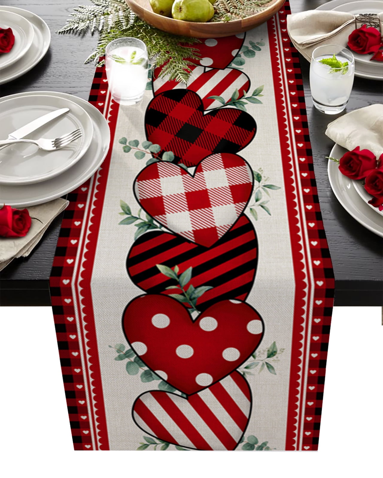 Ldtrchee Eucalyptus Heart, Table Runner 72 Inches, Red Pink Love ...