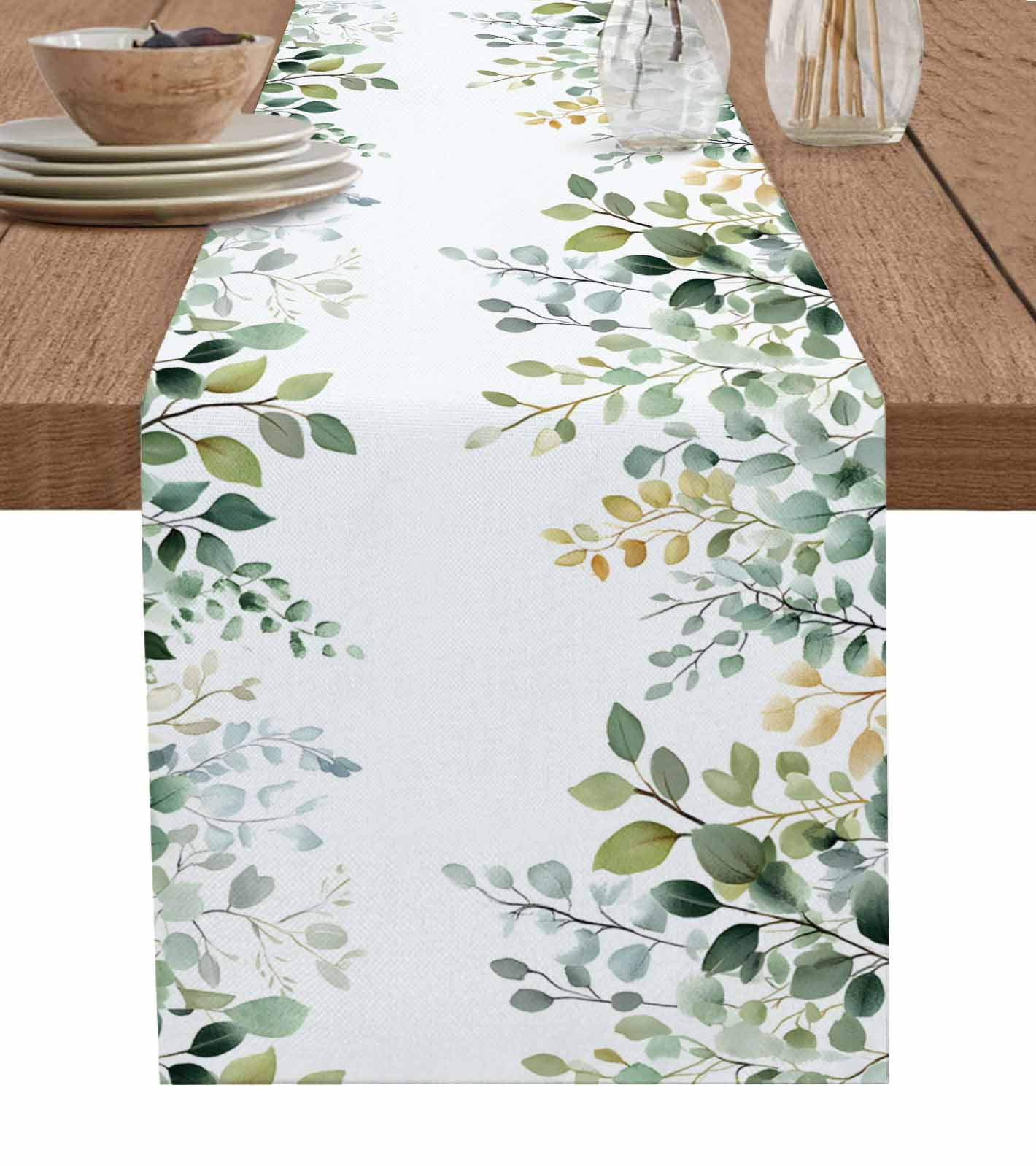Ldtrchee Eucalyptus Leaf Table Runner 48 Inches, Sage Green Botanical ...