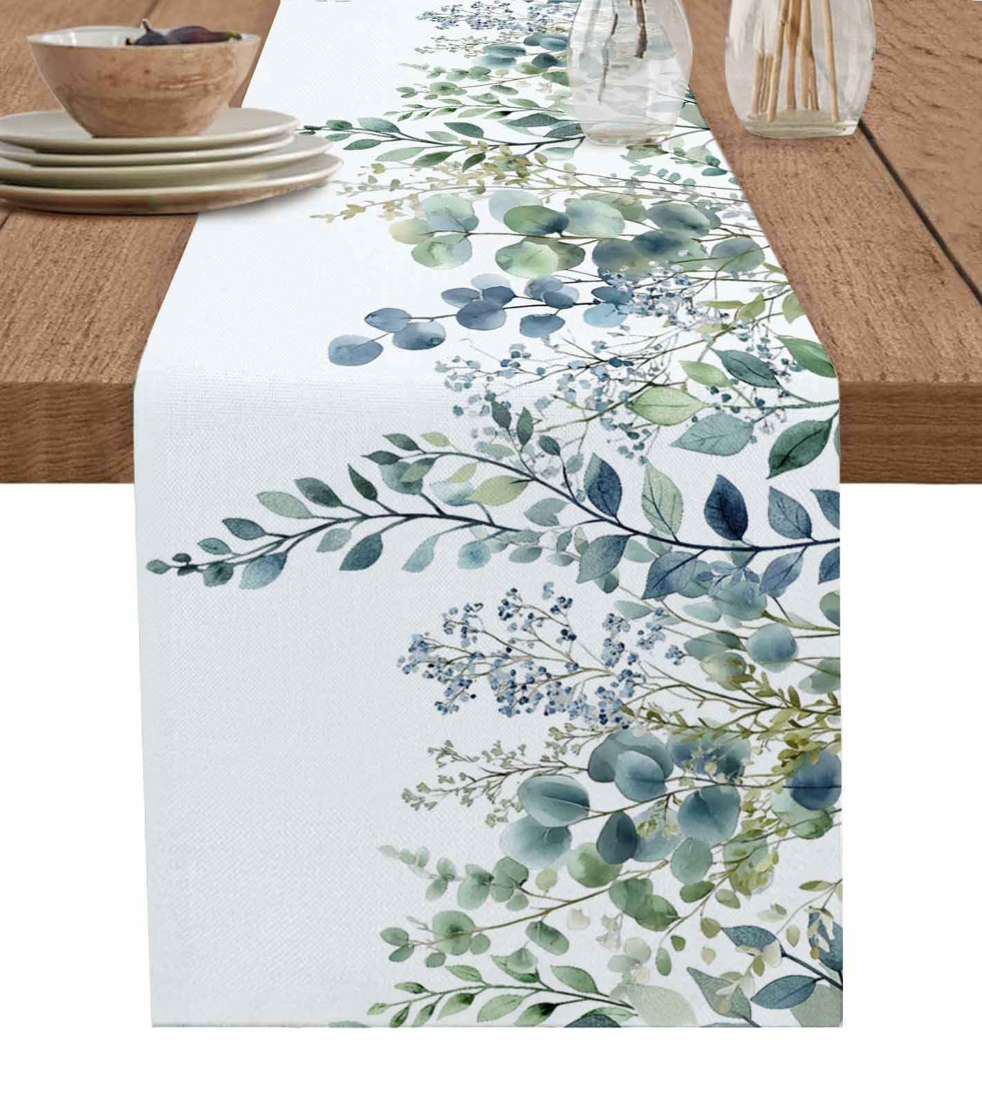 Ldtrchee Eucalyptus Leaves Table Runner 120 Inches, Spring Botanical ...