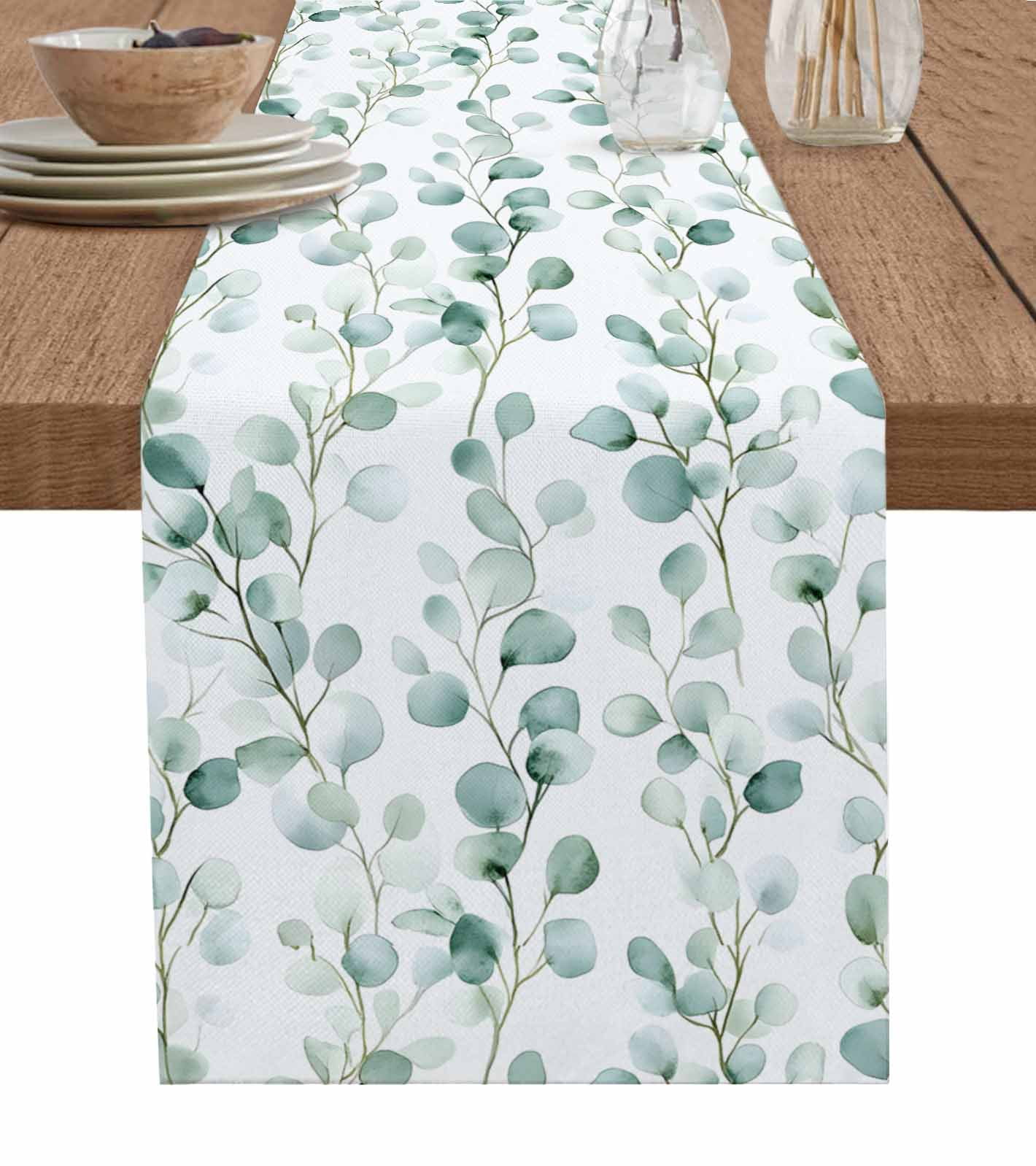 Ldtrchee Eucalyptus Leaves Table Runner 70 Inches, Watercolor Boho ...