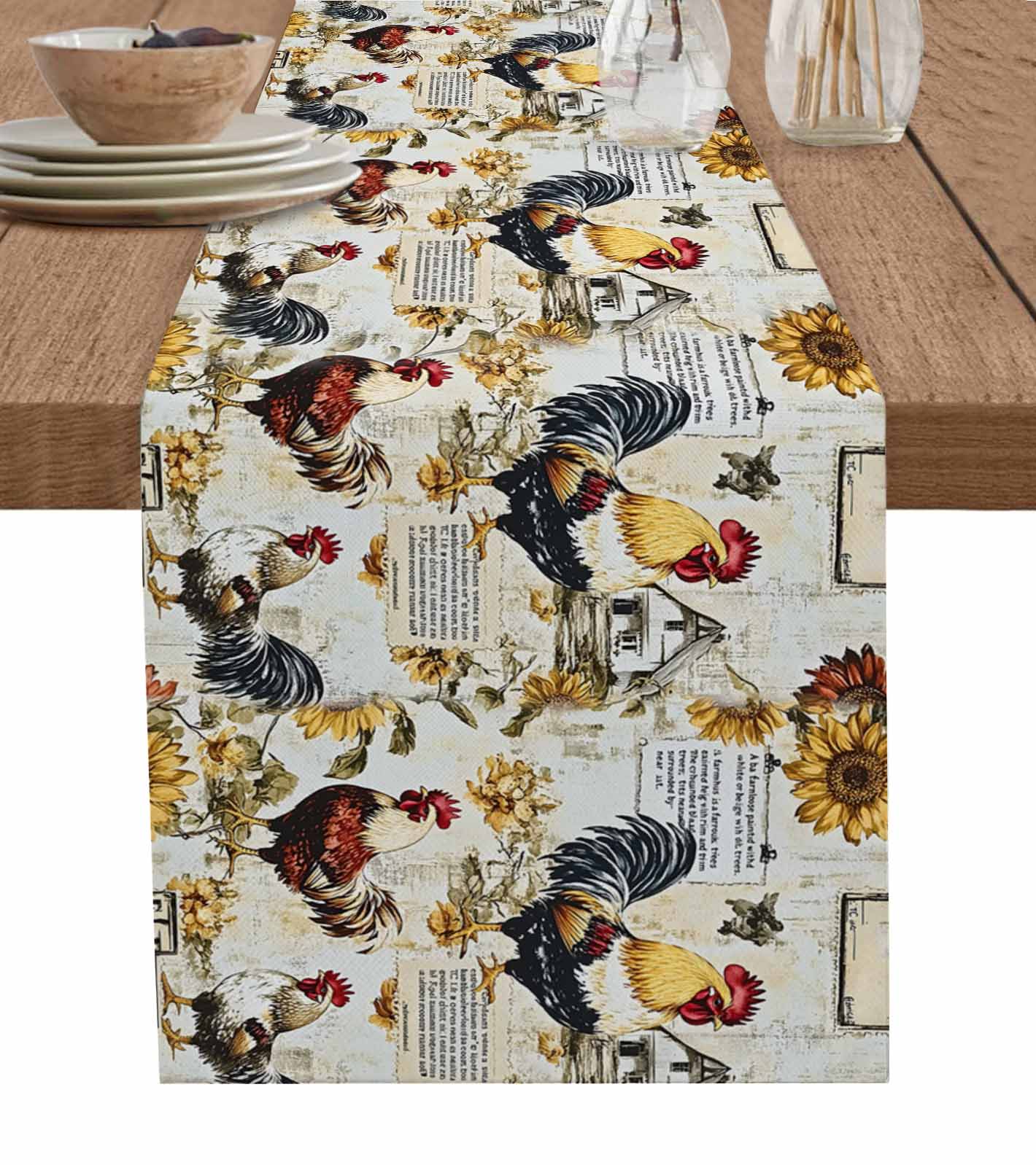 Ldtrchee Farm Rooster Table Runner 60 Inches, Farmhouse Animals Vintage ...