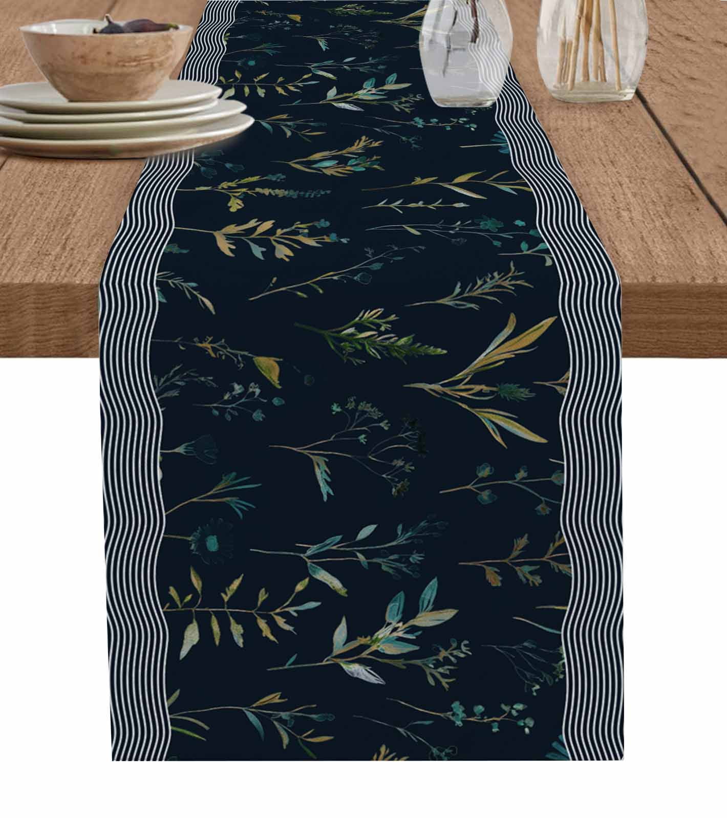 Ldtrchee Flower Striped Table Runner 70 Inches, Geometric Black Vintage ...