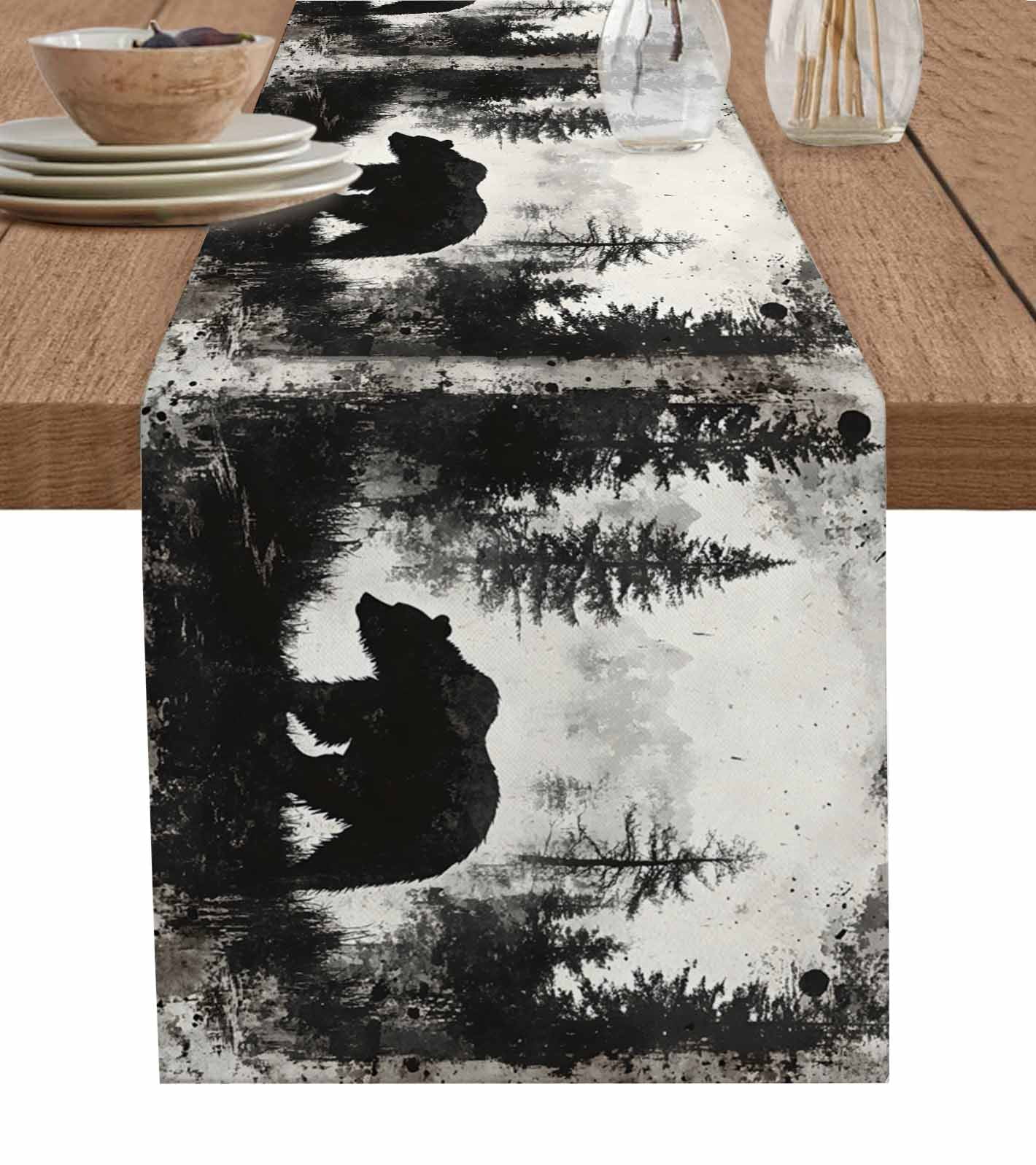Ldtrchee Forest Bear Table Runner 70 Inches, Retro Modern Art Nature ...