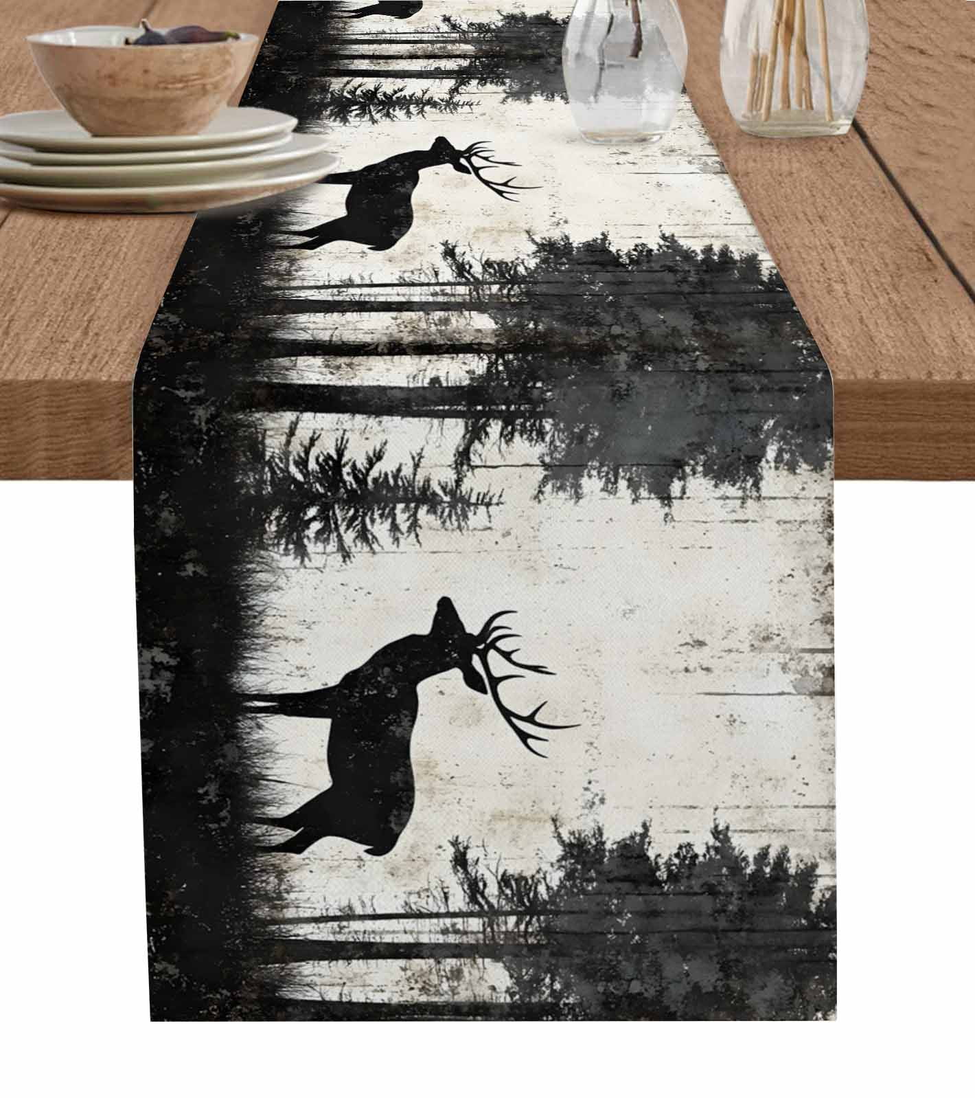 Ldtrchee Forest Elk Table Runner 72 Inches, Retro Modern Art Deer ...