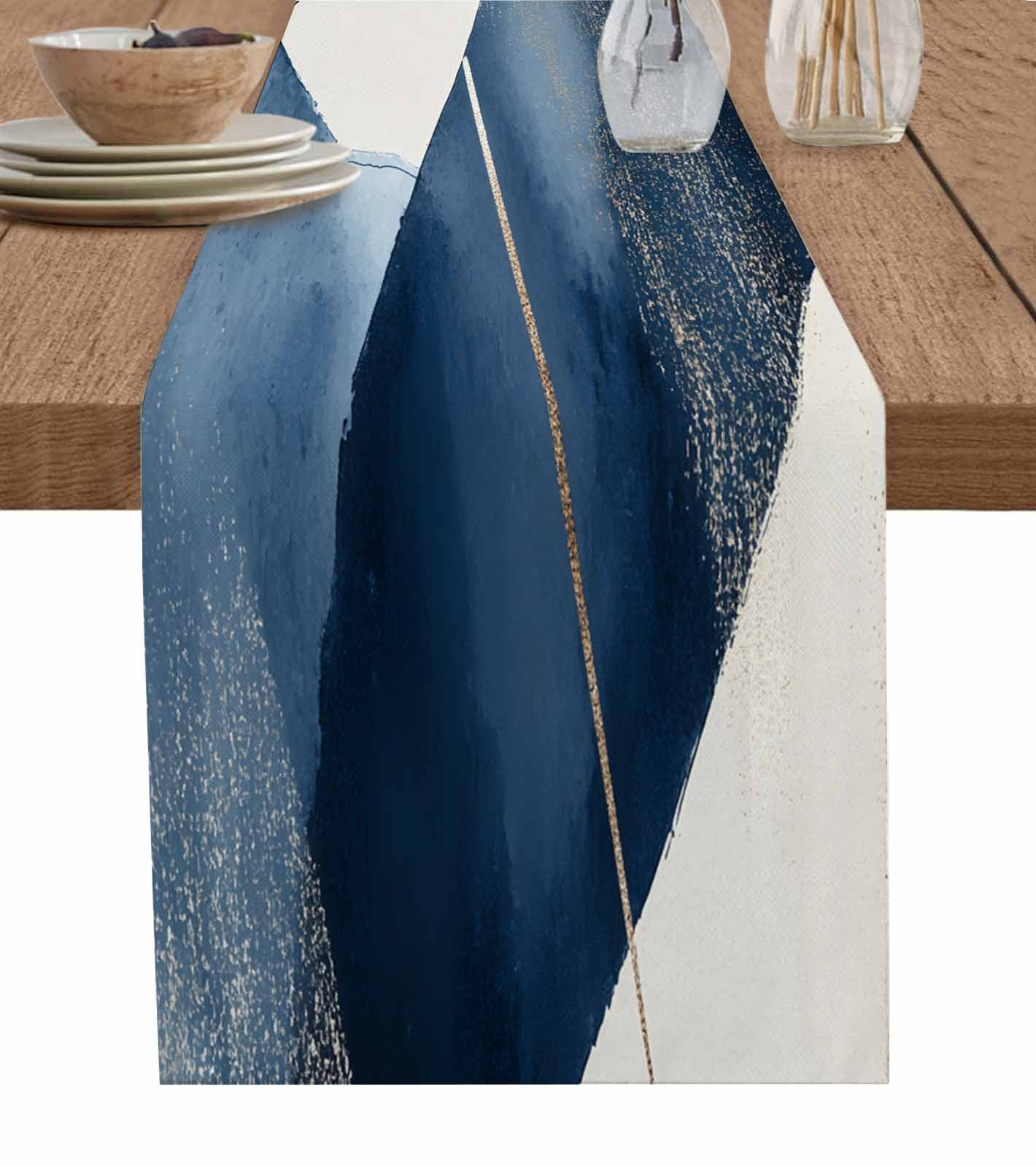 Ldtrchee Geometric Navy Blue Table Runner 108 Inches, Modern Abstract ...