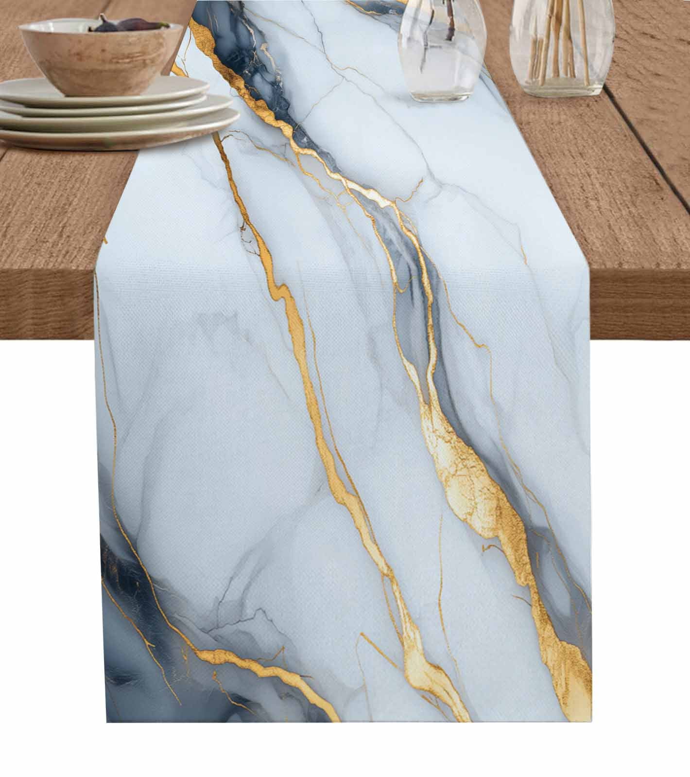 Ldtrchee Gray Marble Table Runner 108 Inches, Nature Marble Crack ...