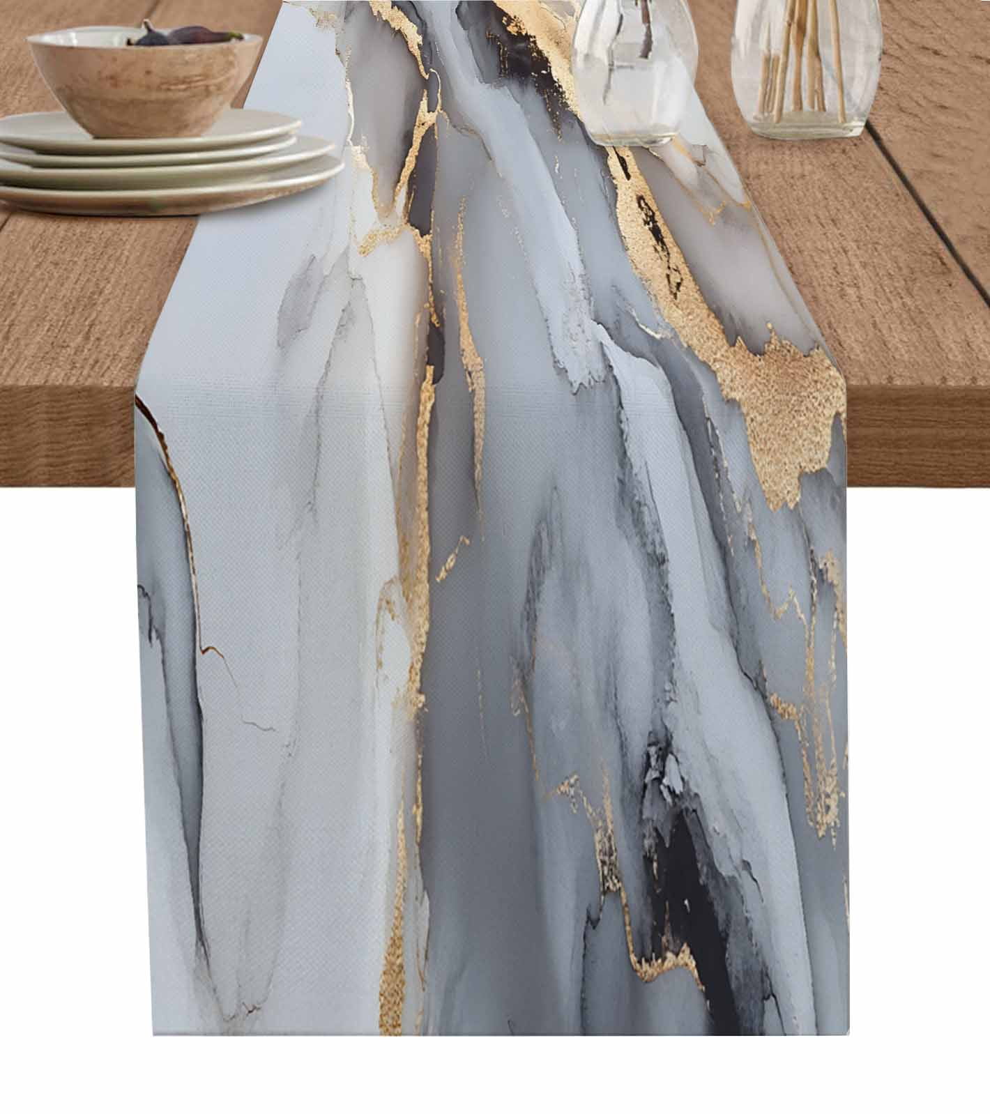 Ldtrchee Gray Ombre Marble Table Runner 72 Inches, Abstract Art ...