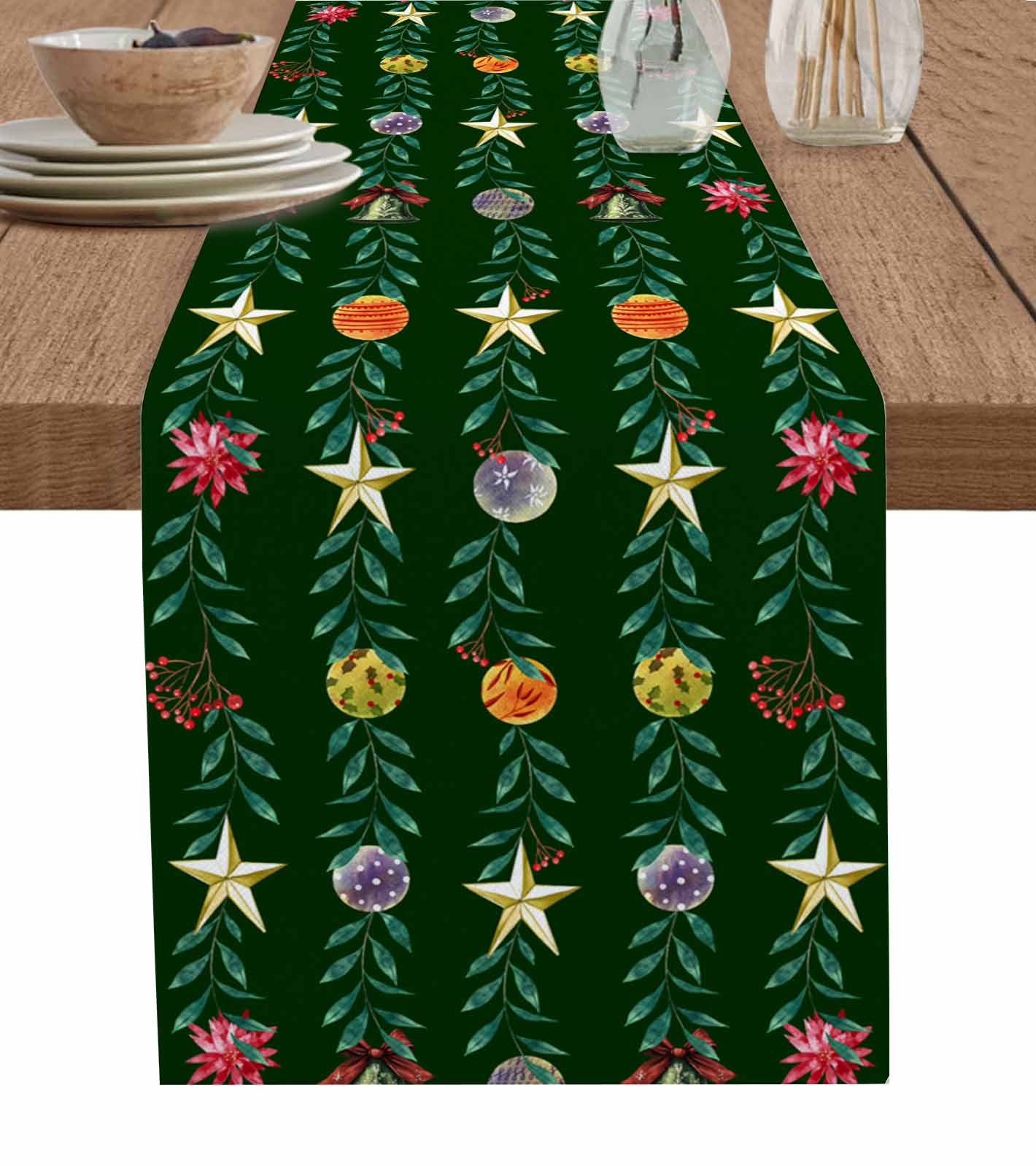 Ldtrchee Green Christmas Table Runner 108 Inches, Green Botanical Xmas ...