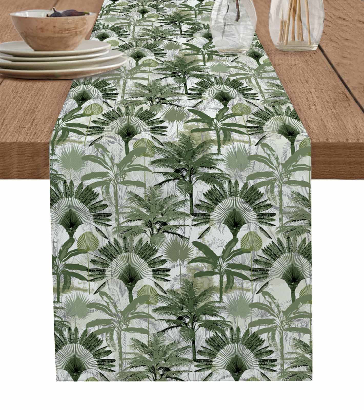 Ldtrchee Green Tropical Leaves Table Runner 70 Inches, Summer Palm ...
