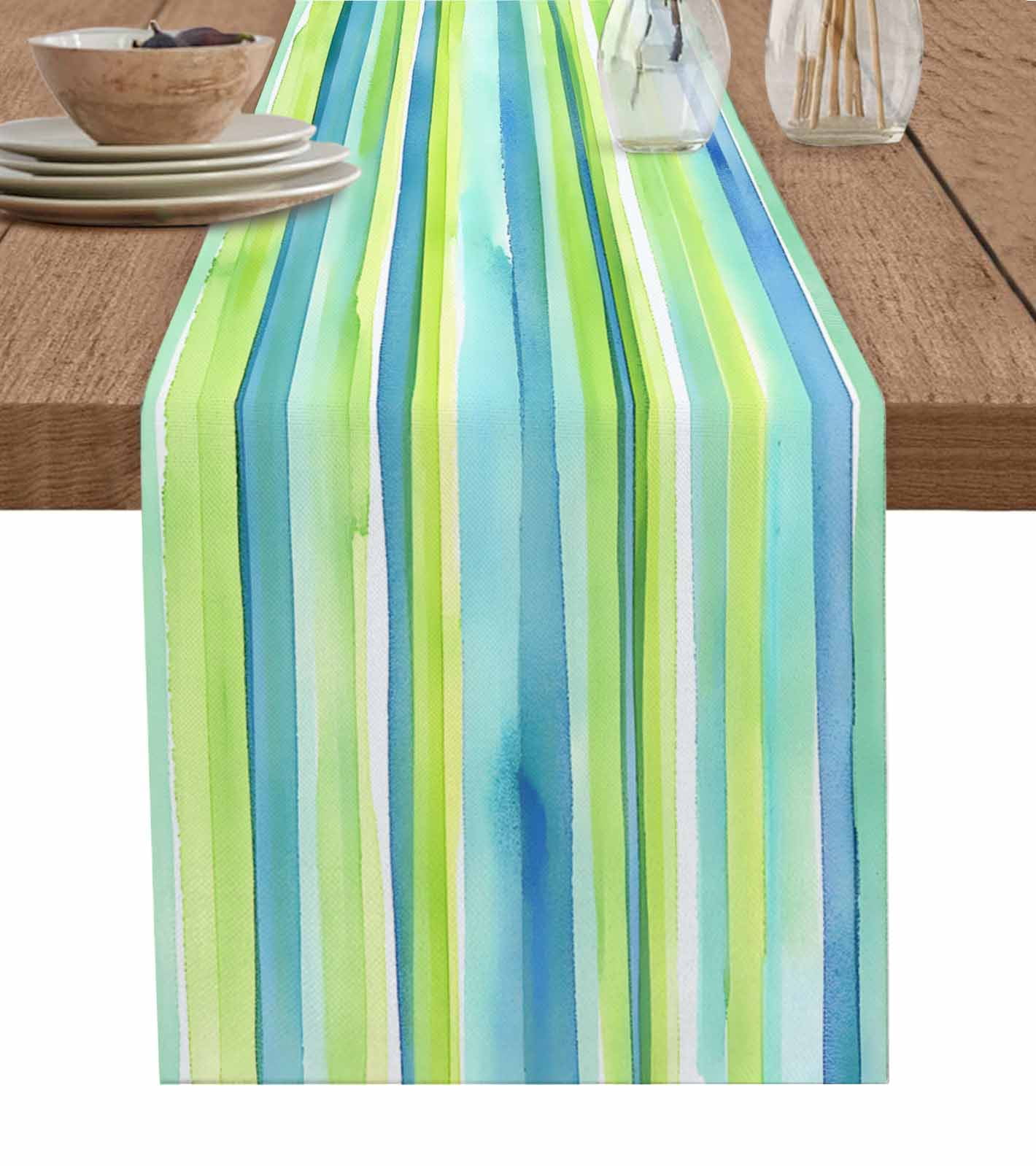 Ldtrchee Green Yellow Striped Table Runner 72 Inches, Abstract Art ...