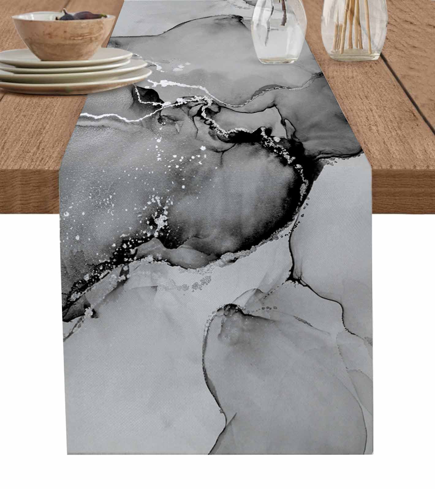 Ldtrchee Grey Marble Table Runner 72 Inches, Nature Marble Stone Ripple ...
