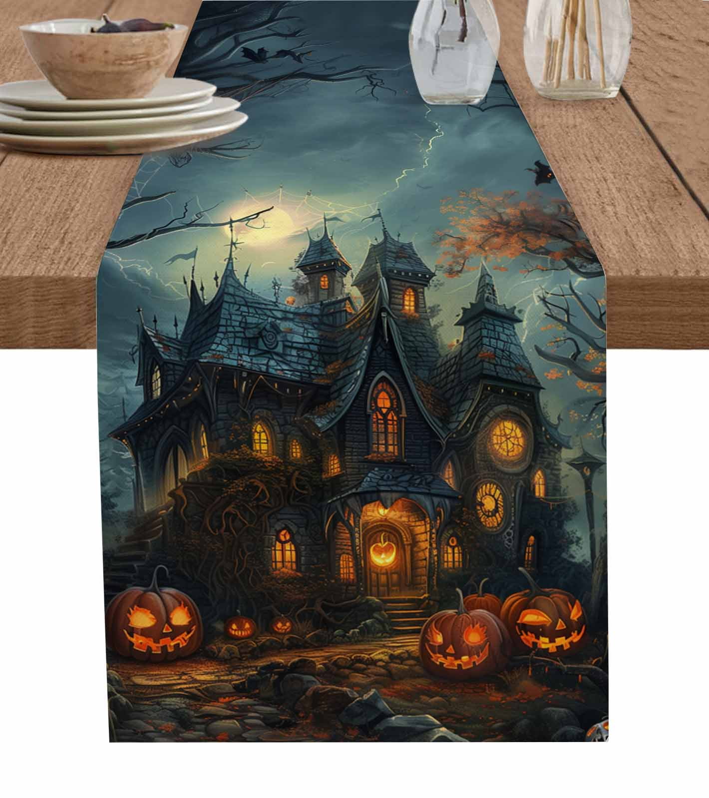 Ldtrchee Halloween Pumpkin Table Runner 72 Inches, Retro Forest Cottage ...