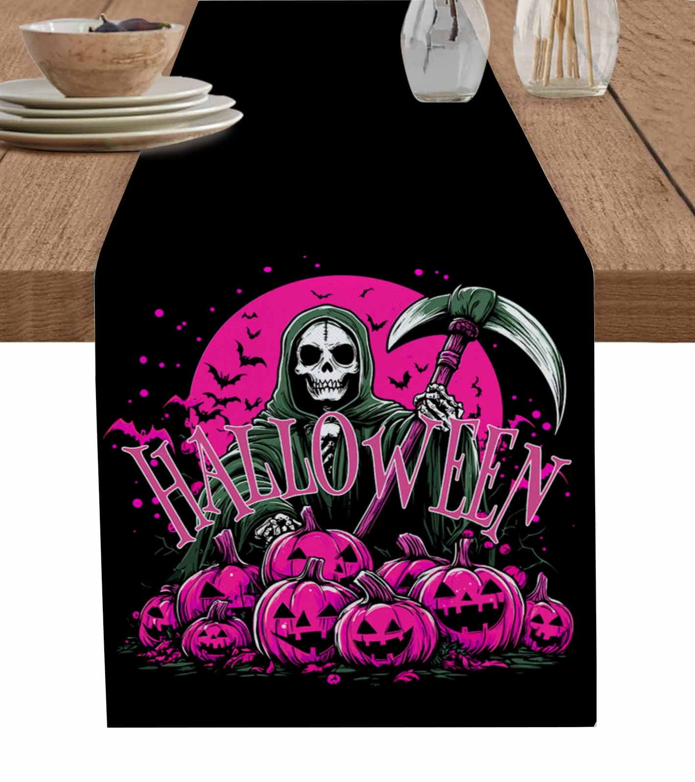 Ldtrchee Halloween Table Runner 72 Inches, Spooky Skeleton Pumpkin Bat ...