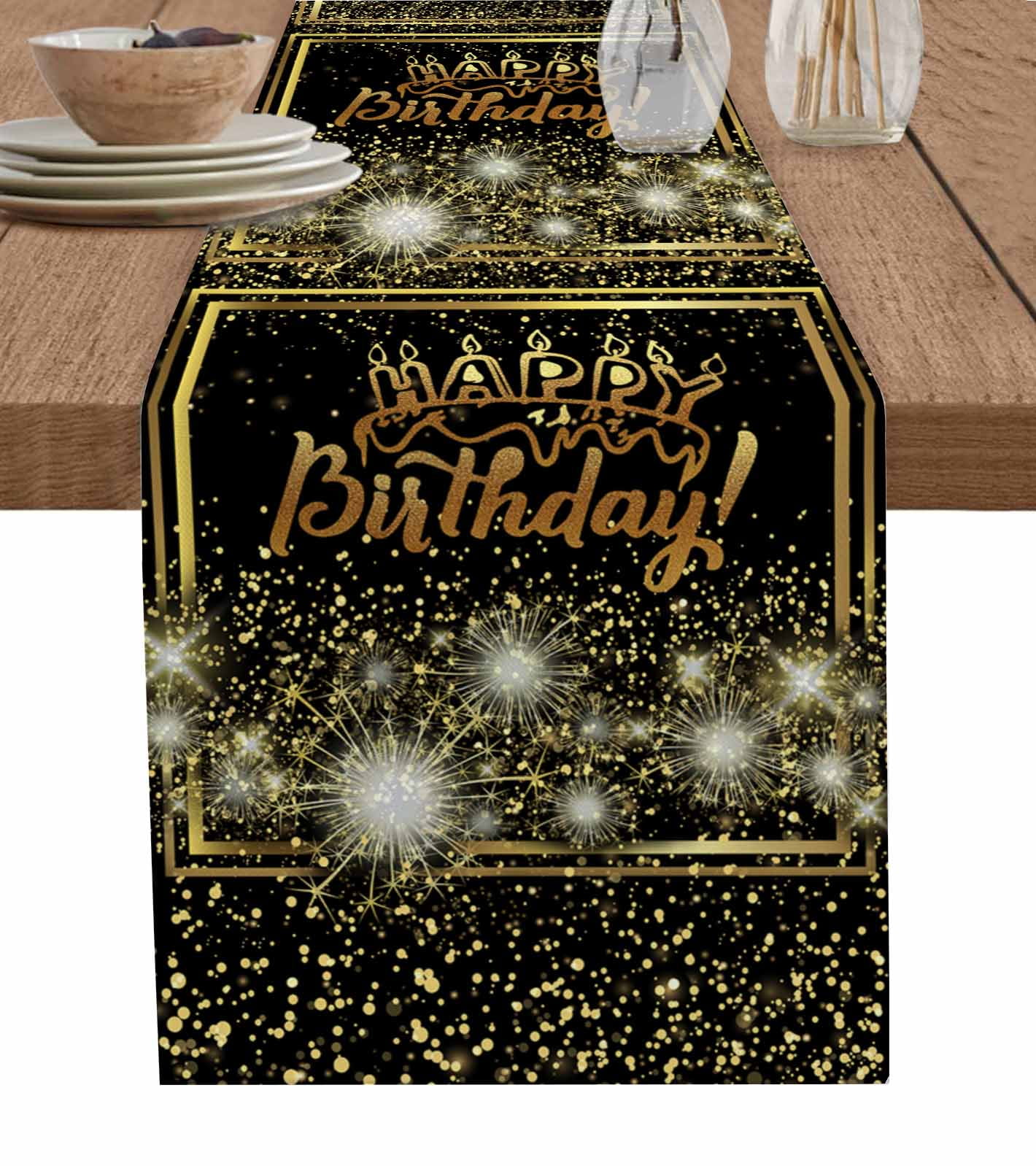 Ldtrchee Happy Birthday Table Runner 108 Inches, Luxurious Black Golden ...
