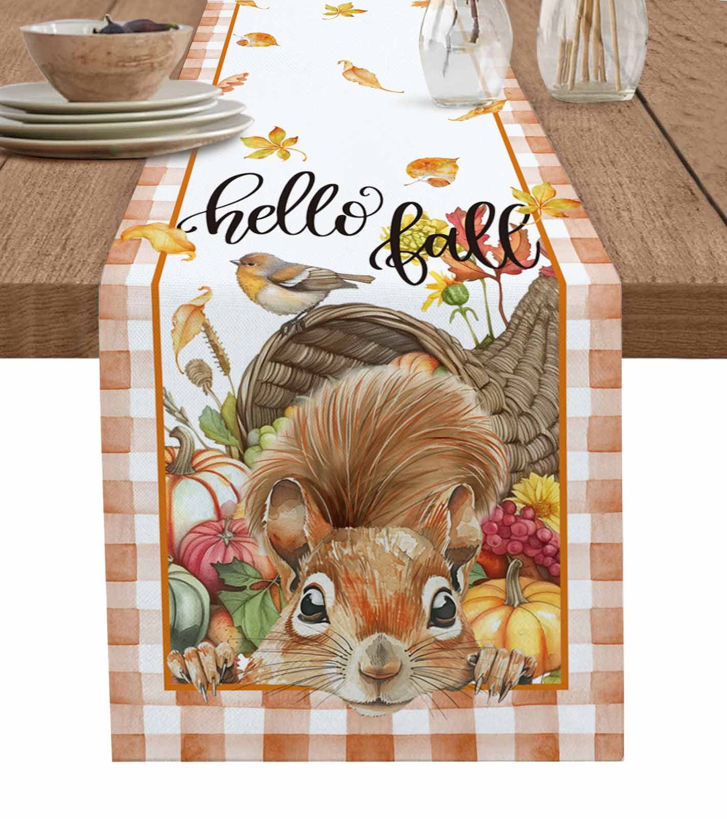 Ldtrchee Hello Fall Squirrel Table Runner 72 Inches, Orange Plaid ...