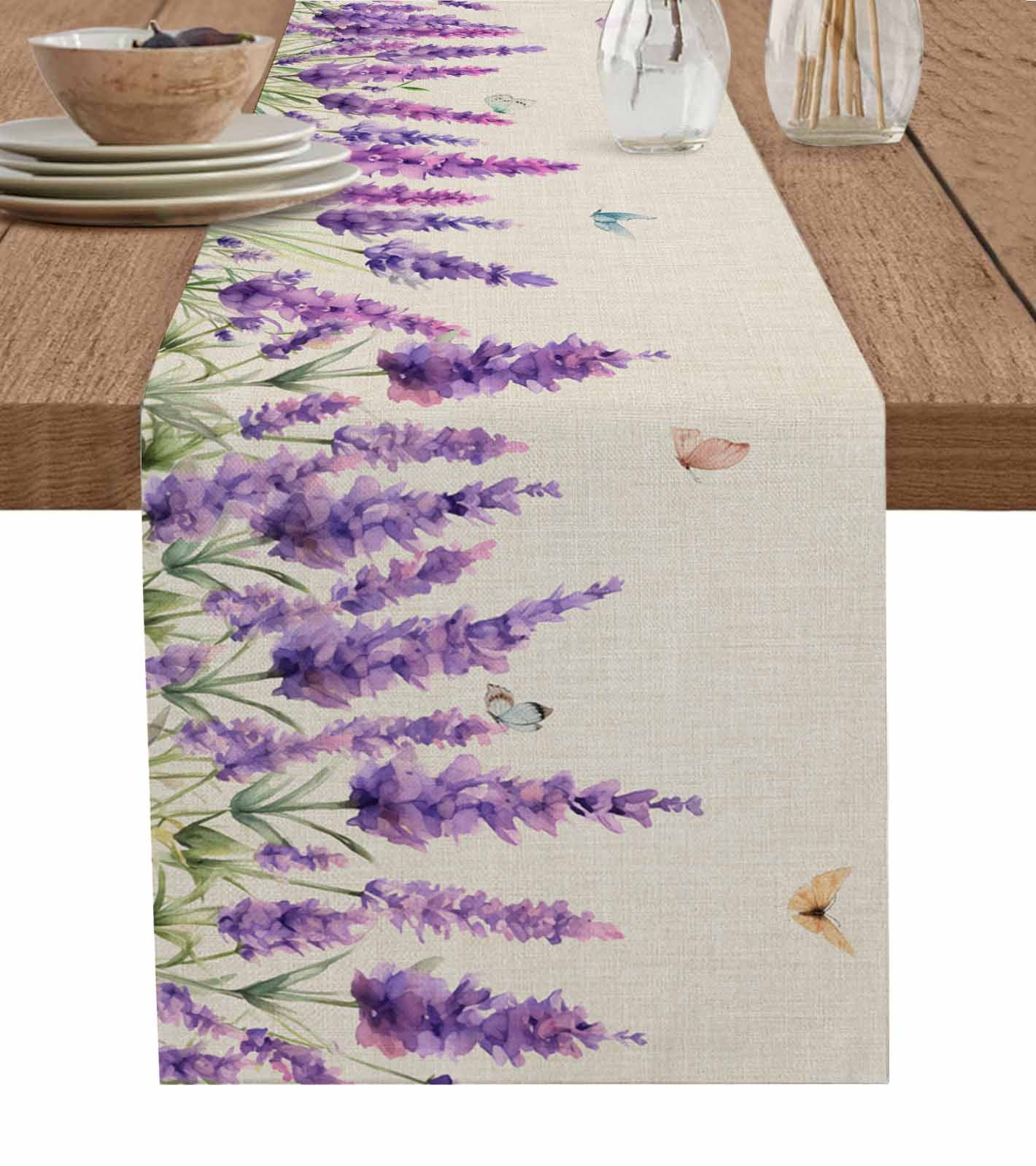 Ldtrchee Lavender Table Runner 90 Inches, Purple Spring Floral ...