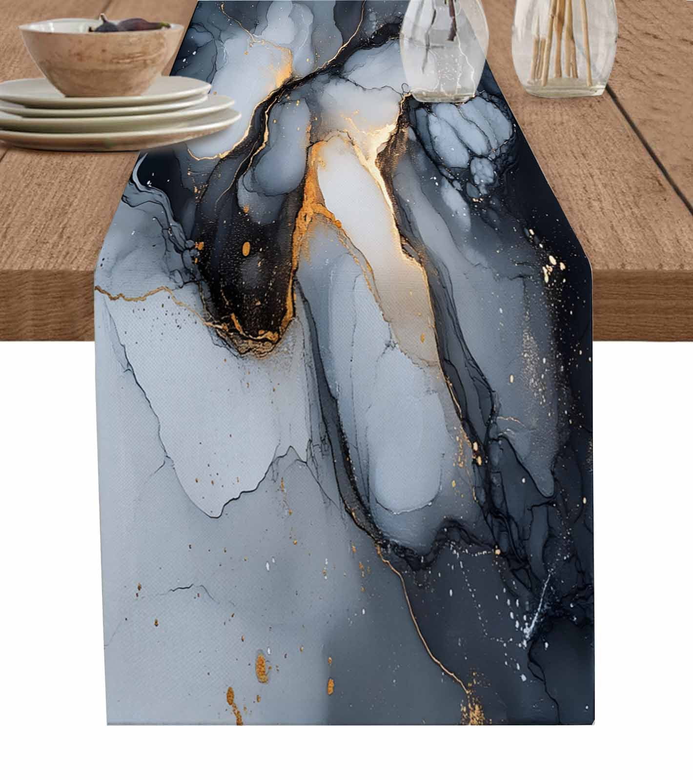 Ldtrchee Marble Black Table Runner 72 Inches, Ink Painting Modern Art ...