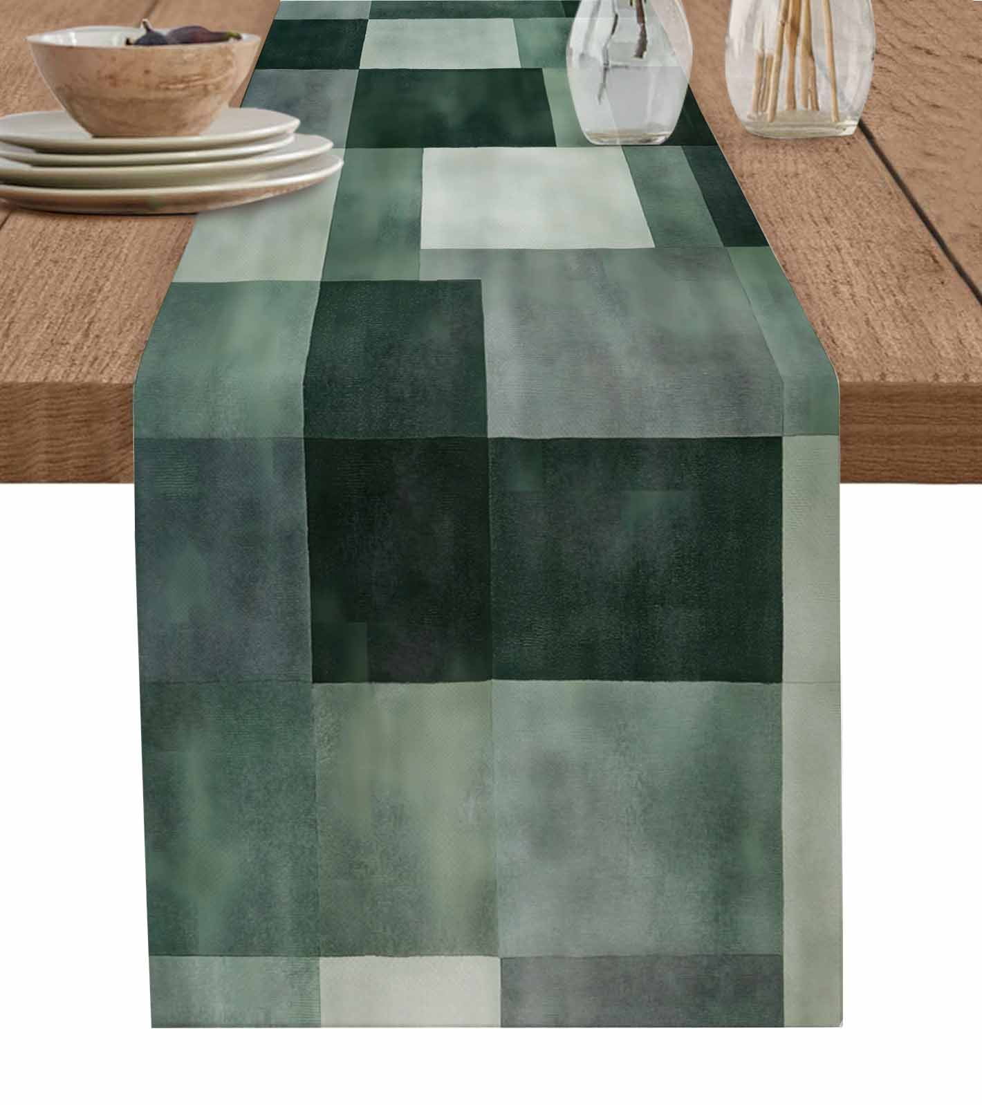 Ldtrchee Modern Green Table Runner 72 Inches, Square Smear Street Art ...
