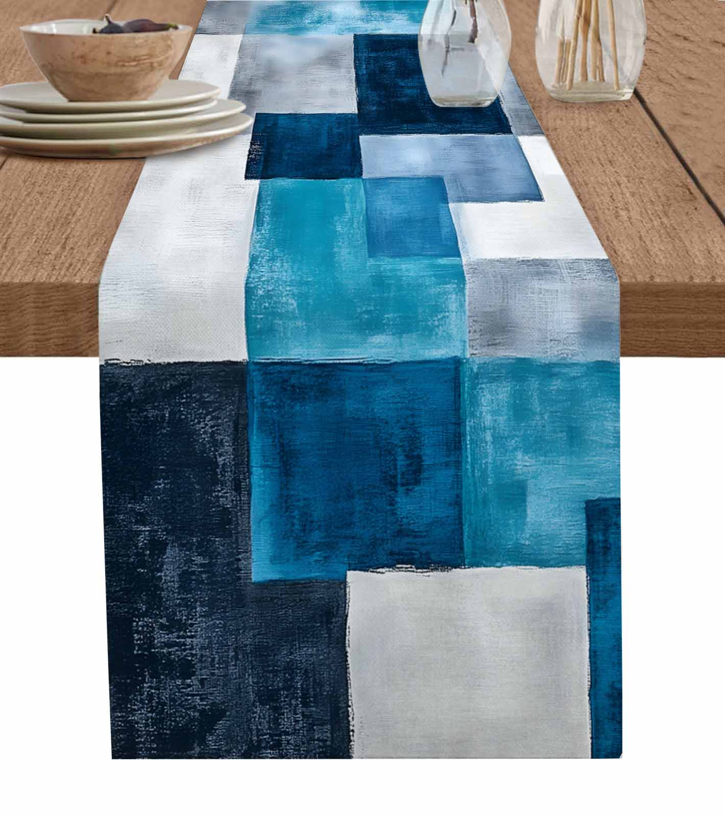Ldtrchee Modern Turquoise Table Runner 36 Inches, Gradient Blue Grey ...