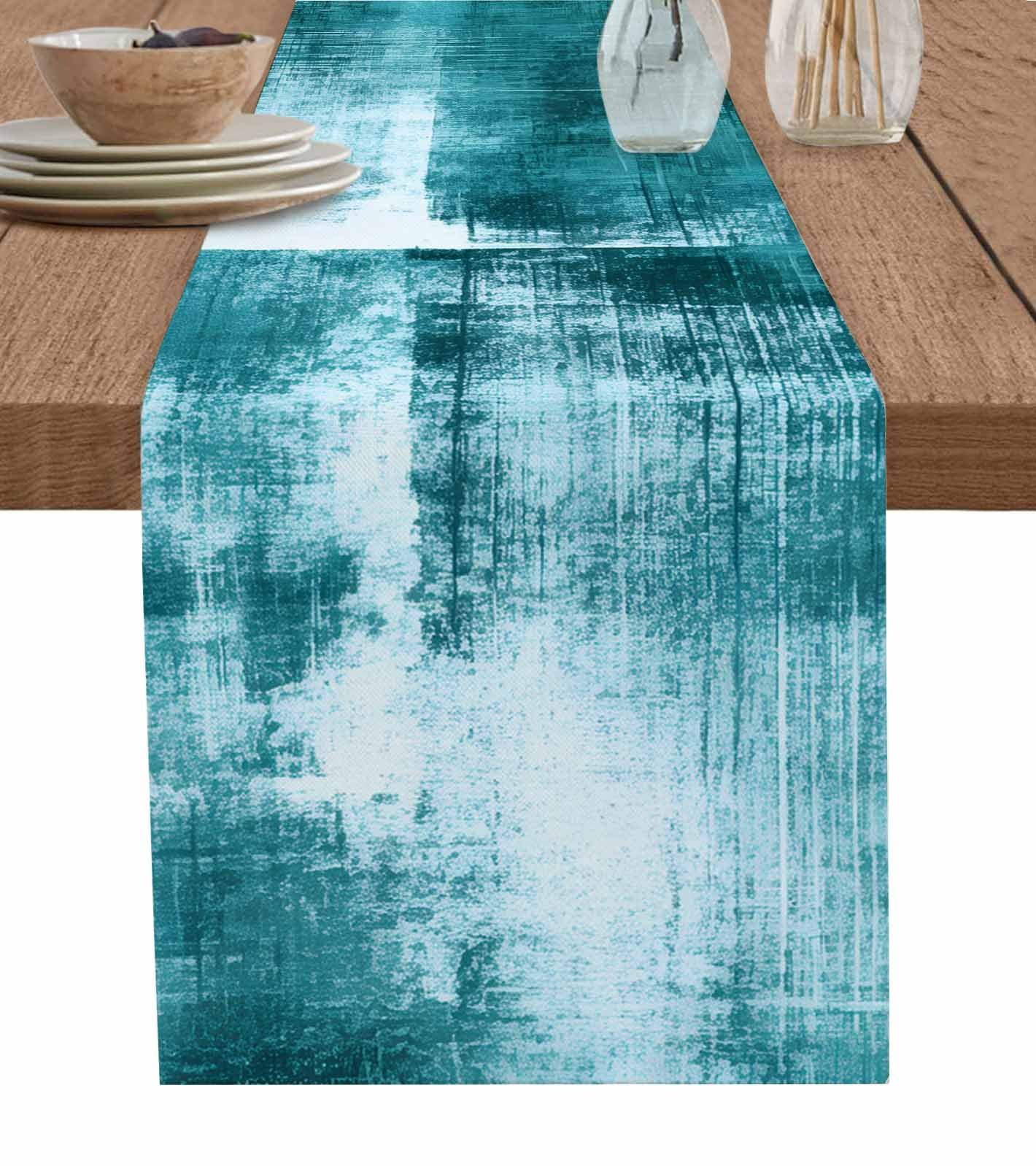 Ldtrchee Modern Turquoise Table Runner 90 Inches, Retro Oil Painting ...