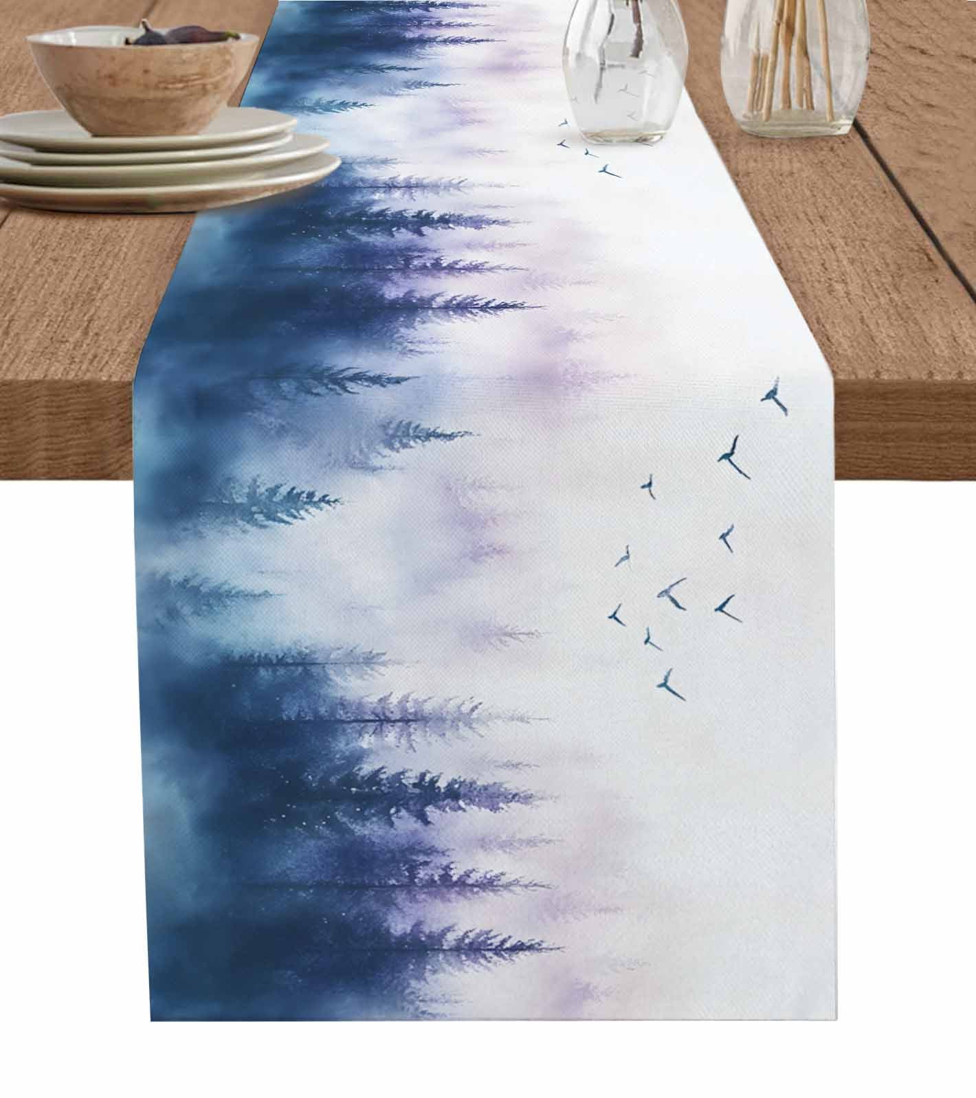 Ldtrchee Mountain Peak Table Runner 72 Inches, Nature Forest Tree Fog ...