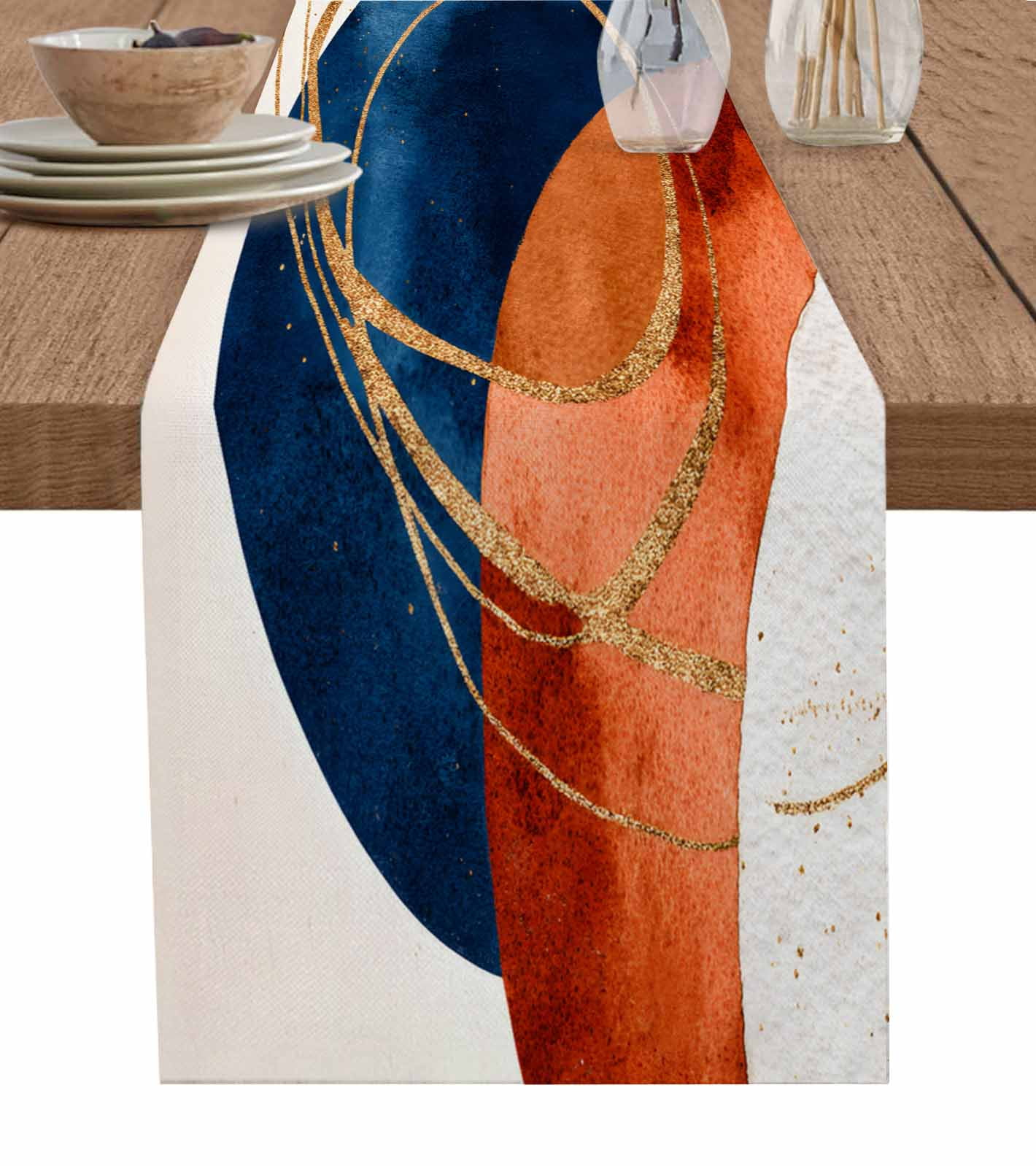 Ldtrchee Navy Blue Burnt Orange Table Runner 108 Inches, Boho Art ...