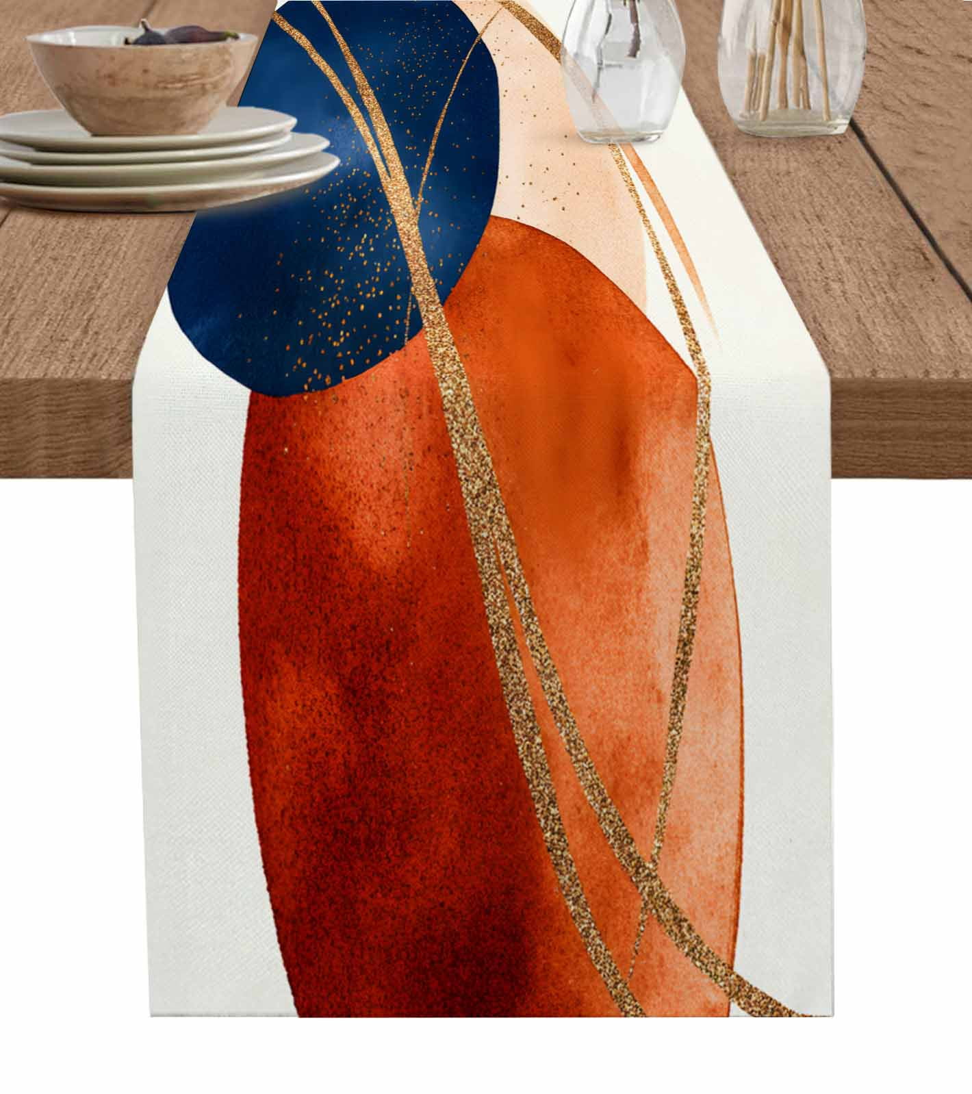 Ldtrchee Navy Blue Burnt Orange Table Runner 36 Inches, Geometric ...