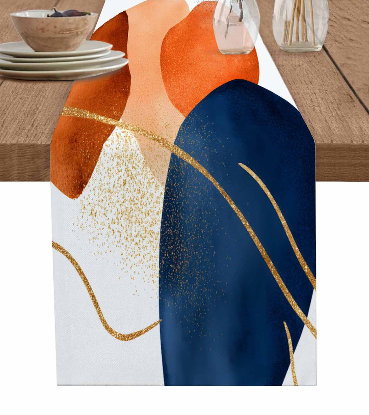 Ldtrchee Navy Blue Burnt Orange Table Runner 90 Inches, Modern Retro ...