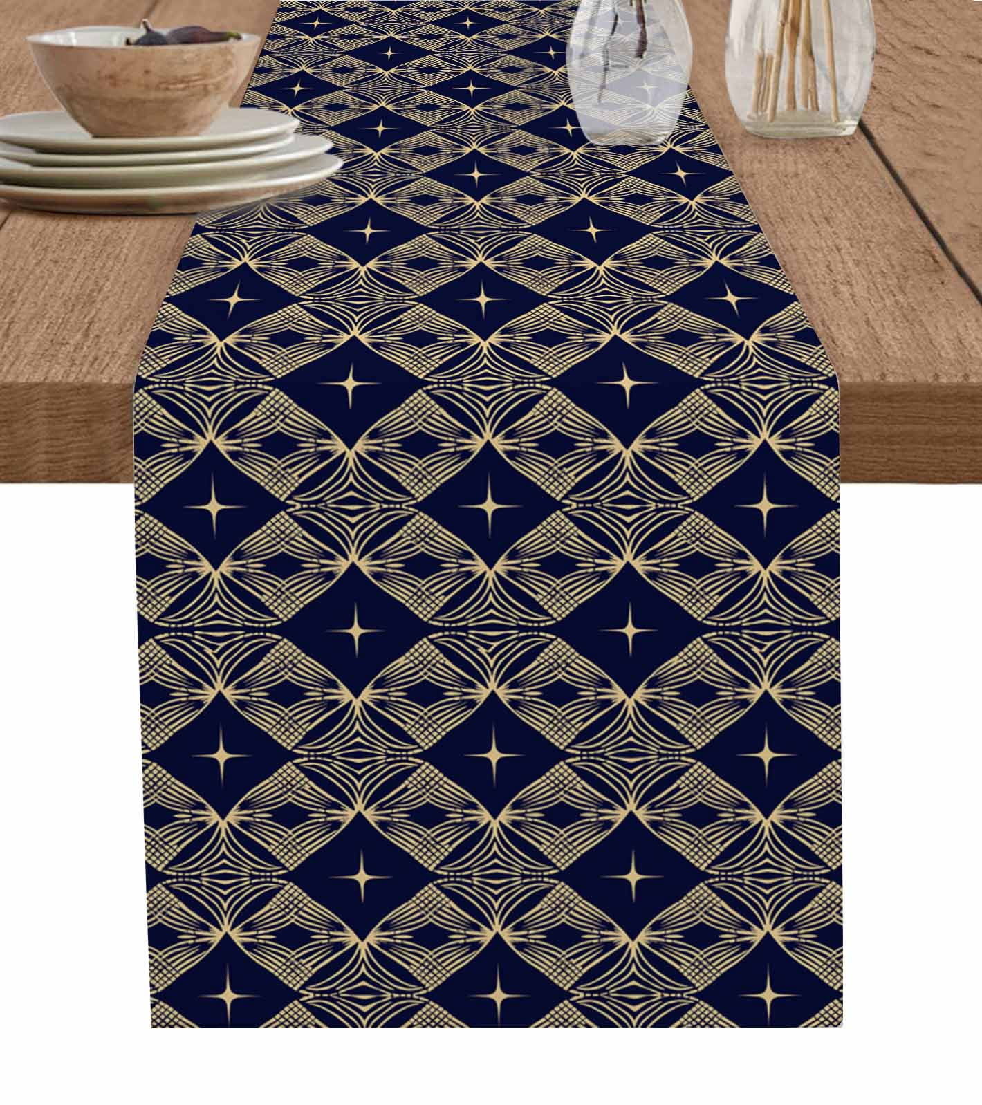 Ldtrchee Navy Blue Geometric Table Runner 72 Inches, Yellow Modern ...